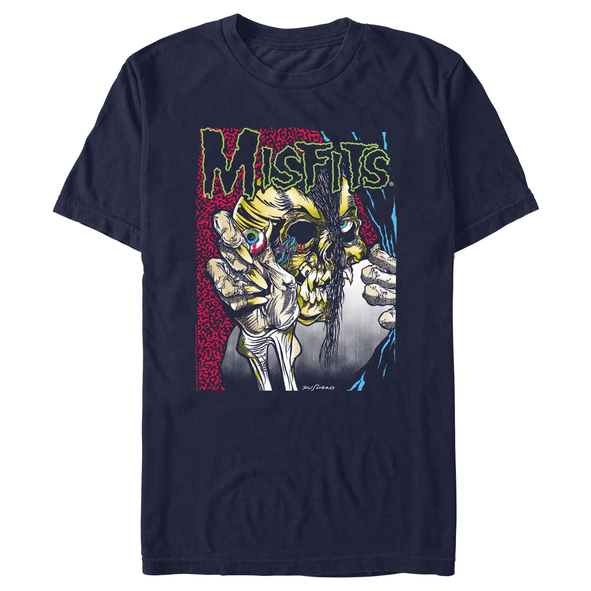 Men's Misfits Colorful Eye Skull Poster Graphic Tee Navy Blue Medium ...