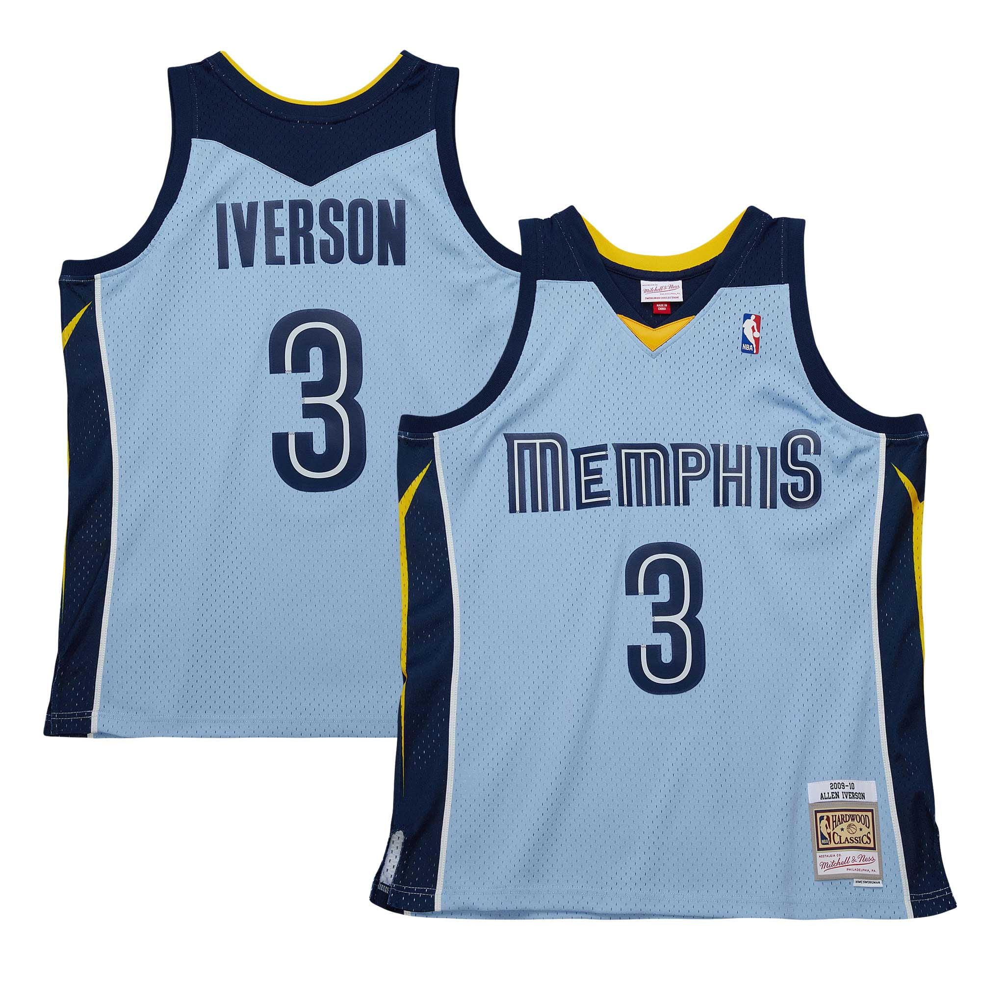 Men's Mitchell & Ness Allen Iverson Light Blue Memphis Grizzlies 2009/ ...