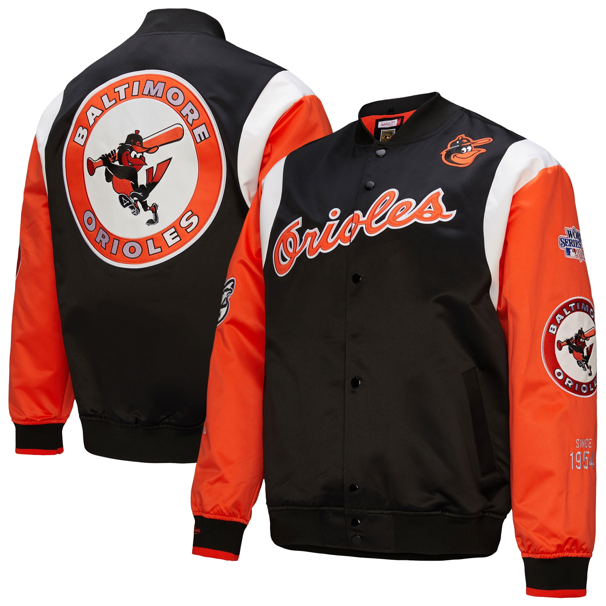 Men's Mitchell & Ness Black/Orange Baltimore Orioles Cooperstown Collection Team Origins Satin ...