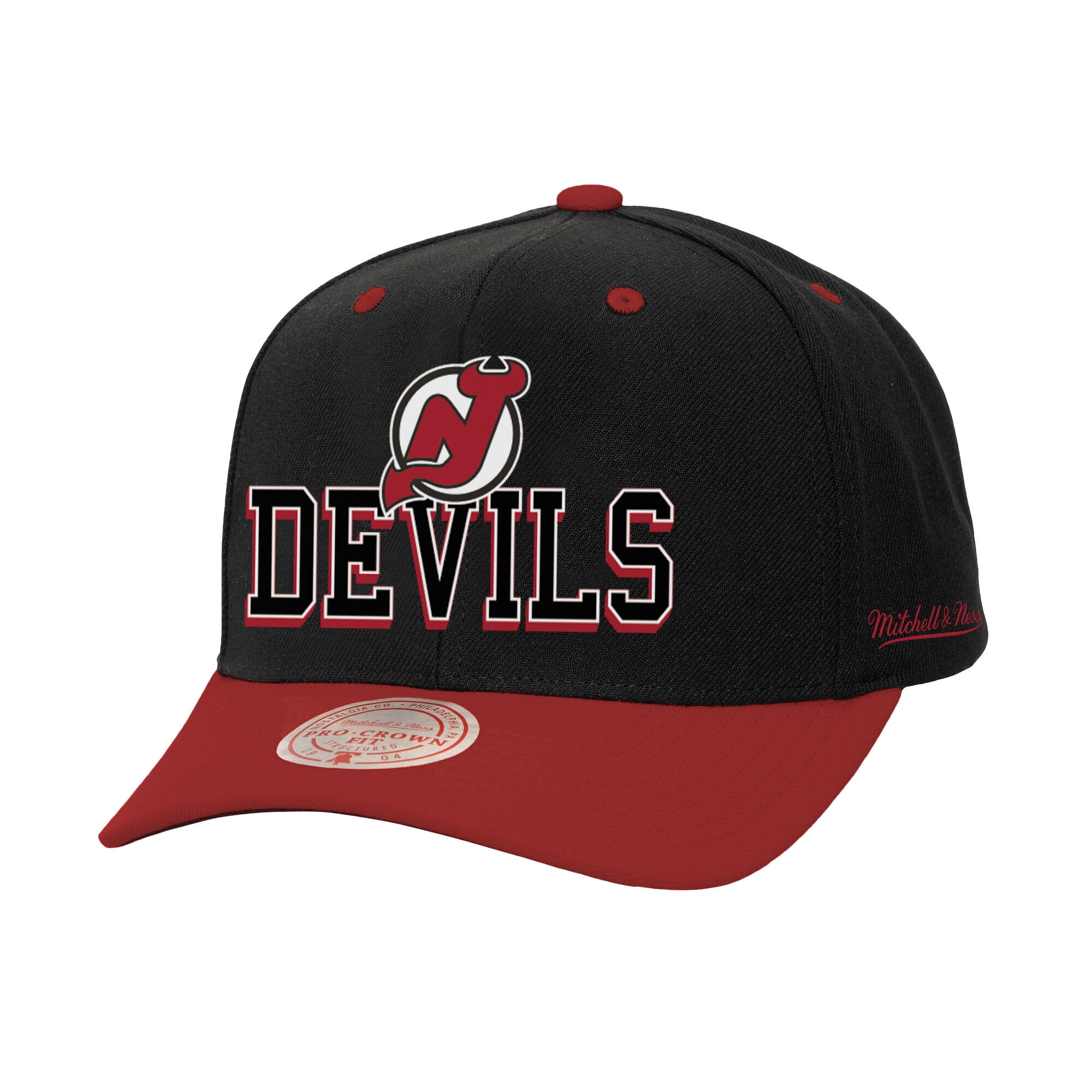 Men's Mitchell & Ness Black/Red New Jersey Devils Backside Script 2-Tone Pro Crown Adjustable ...