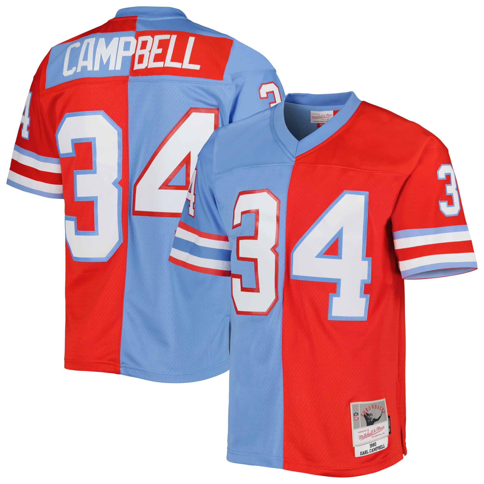 Men's Mitchell & Ness Earl Campbell Red/Light Blue Houston Oilers ...