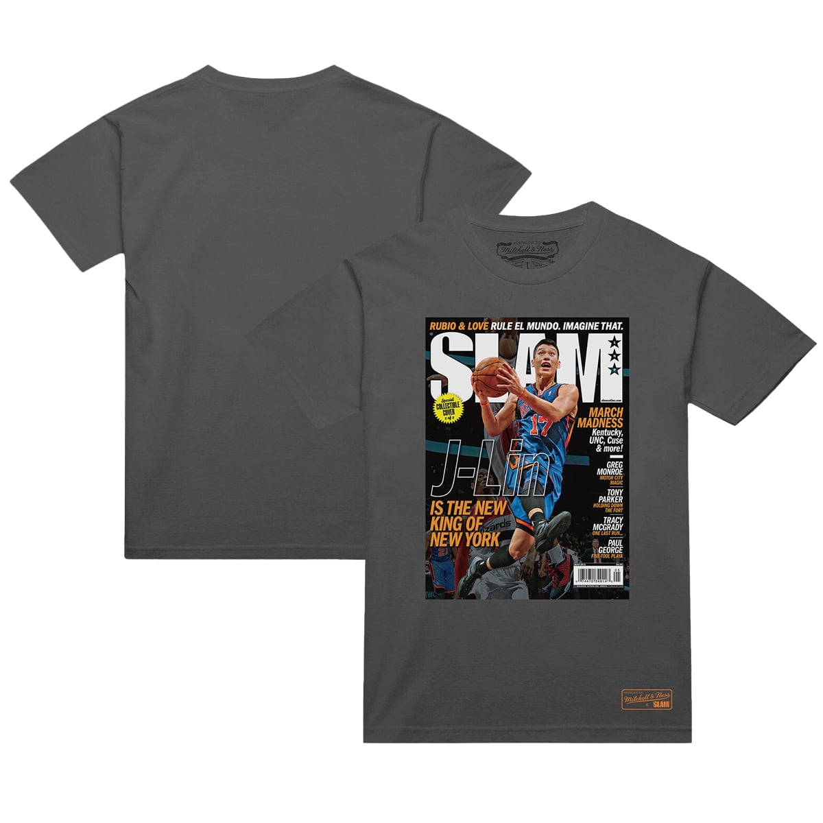 Men's Mitchell & Ness Jeremy Lin Gray New York Knicks NBA Slam Cover T ...