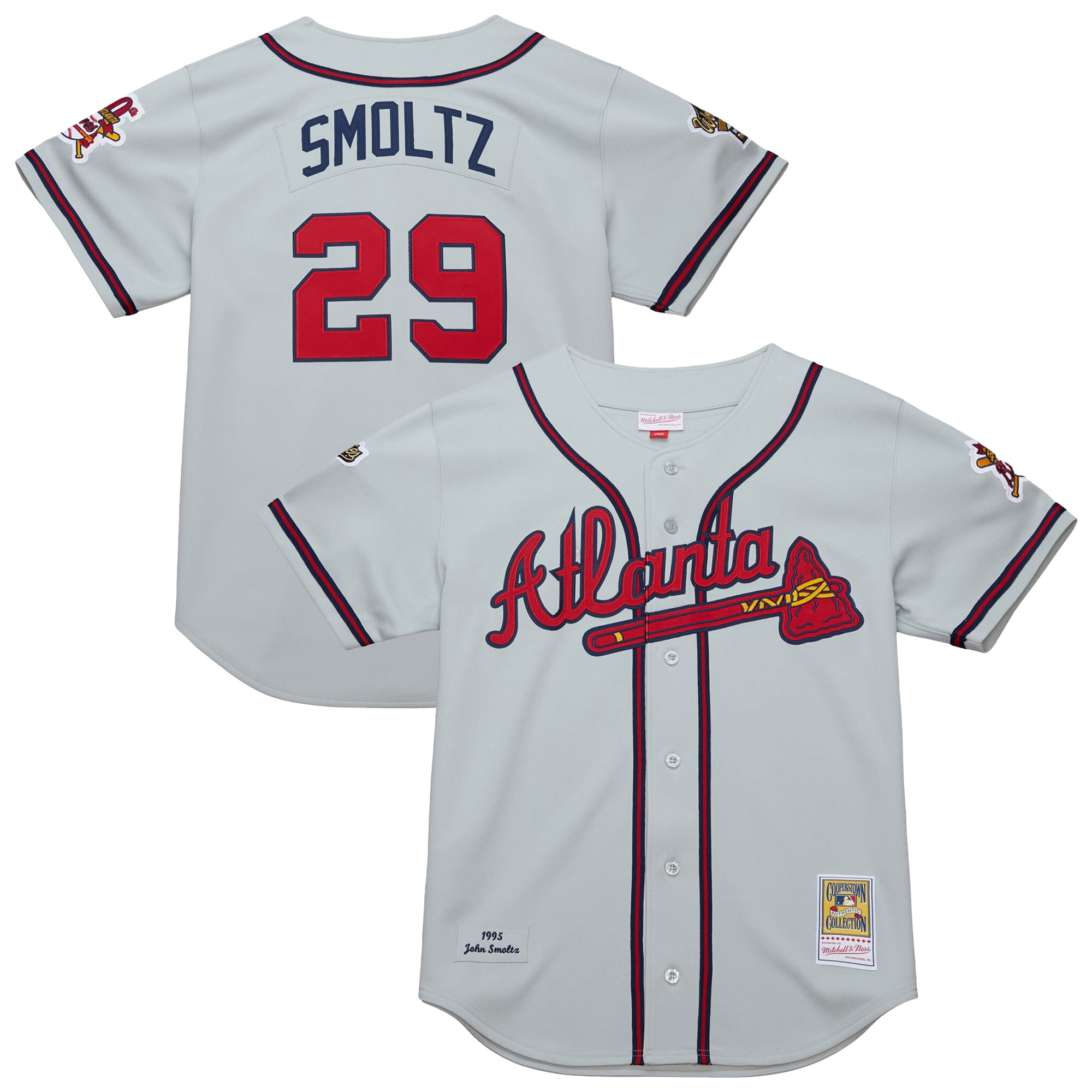 Men's-Mitchell & Ness John Smoltz Gray Atlanta Braves 1995 Throwback ...