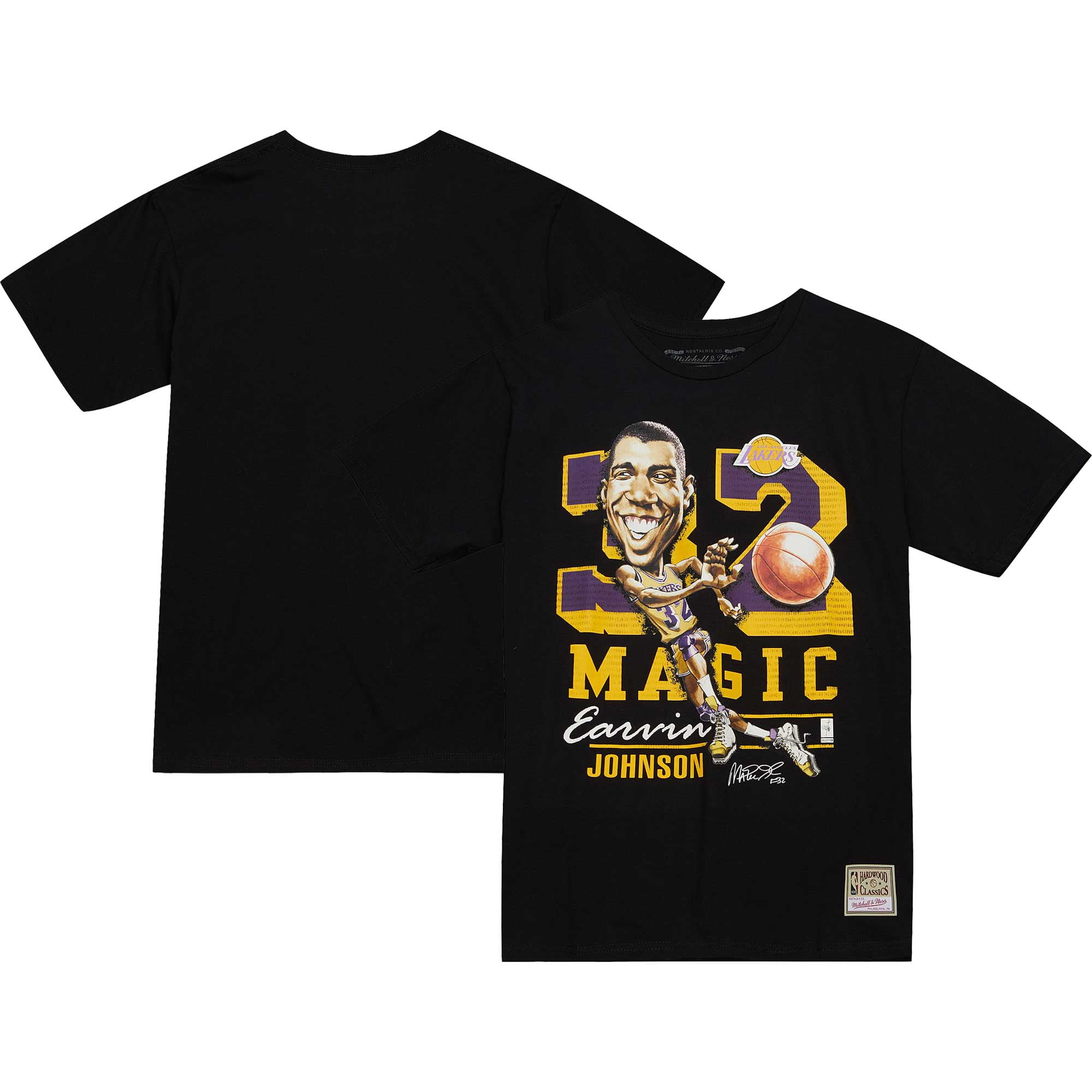 Men's Mitchell & Ness Magic Johnson Black Los Angeles Lakers Hardwood Classics Caricature T ...