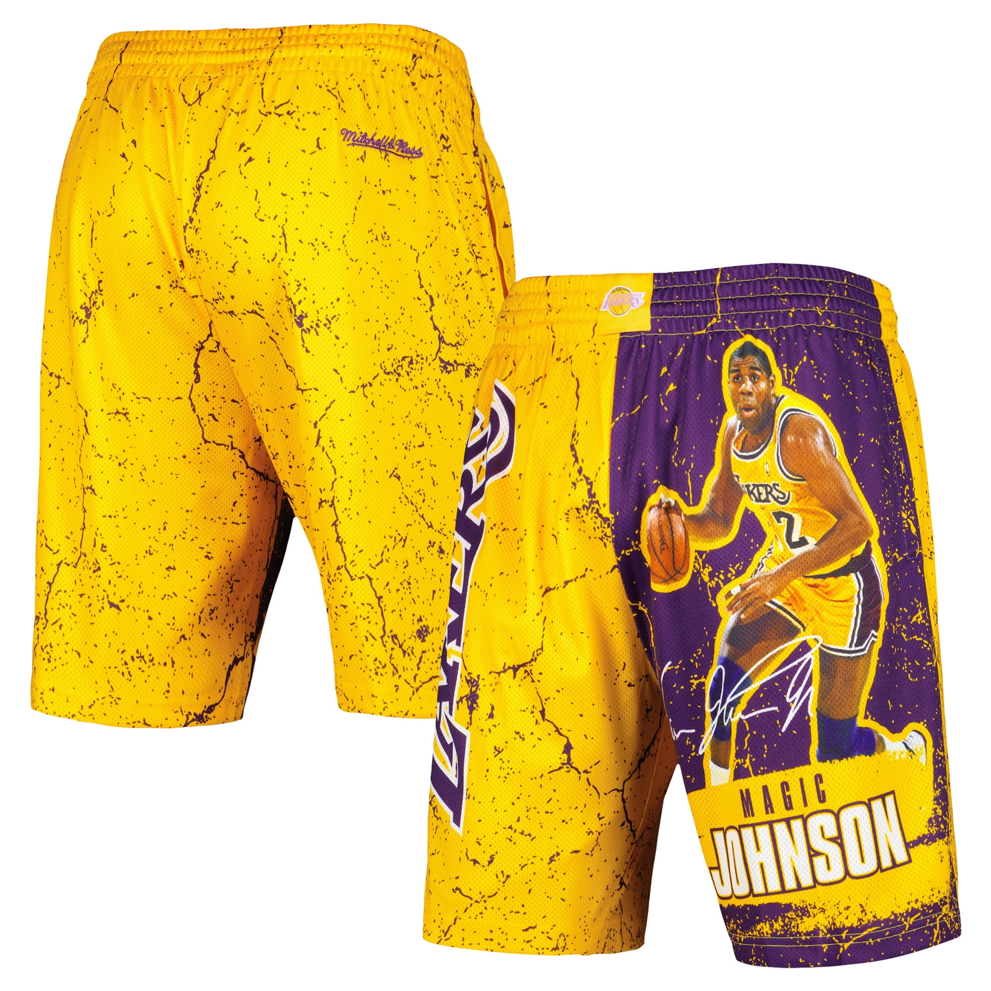 Men's Mitchell & Ness Magic Johnson Gold Los Angeles Lakers Hardwood ...