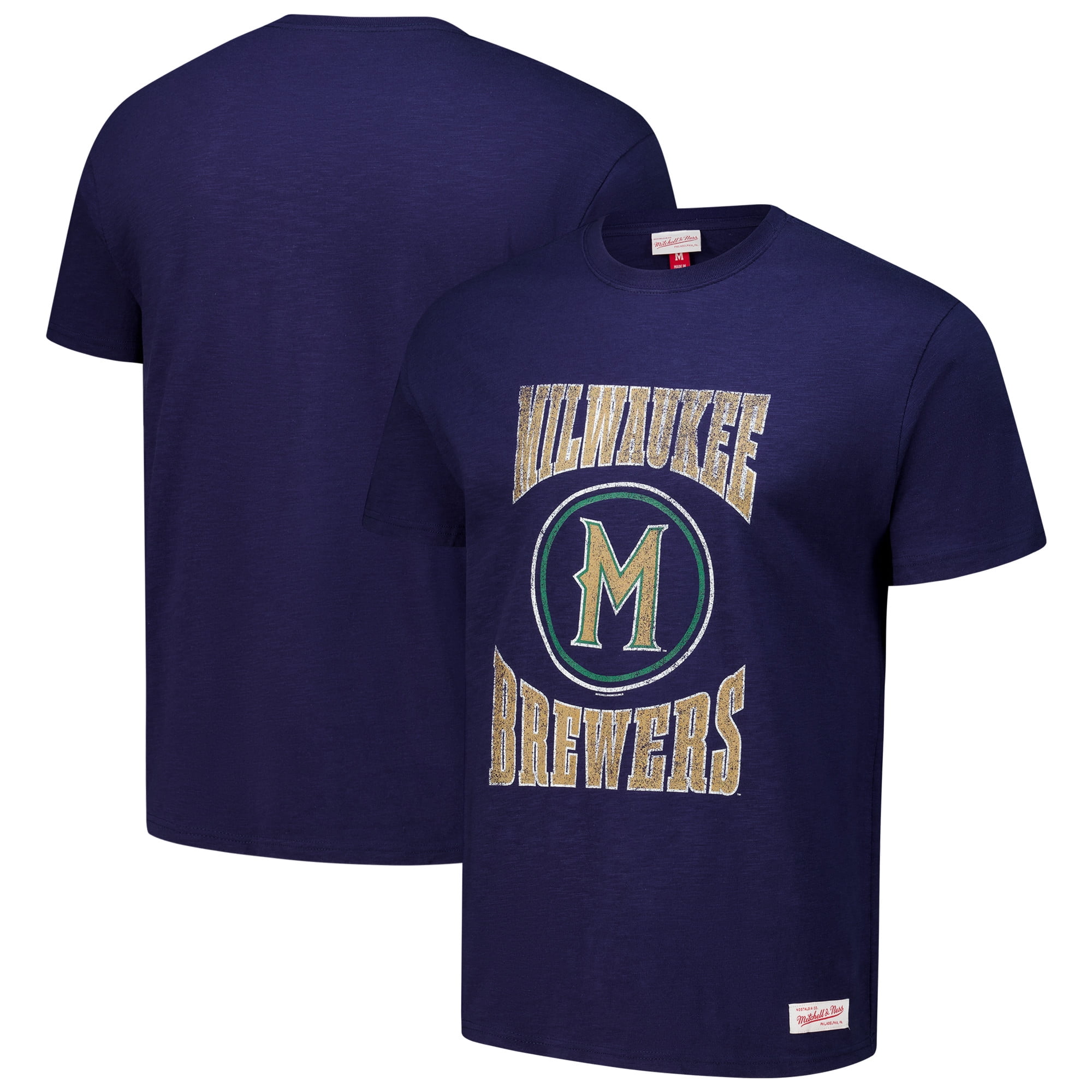 Men's Mitchell & Ness Navy Milwaukee Brewers Arched Logo Slub T-Shirt ...