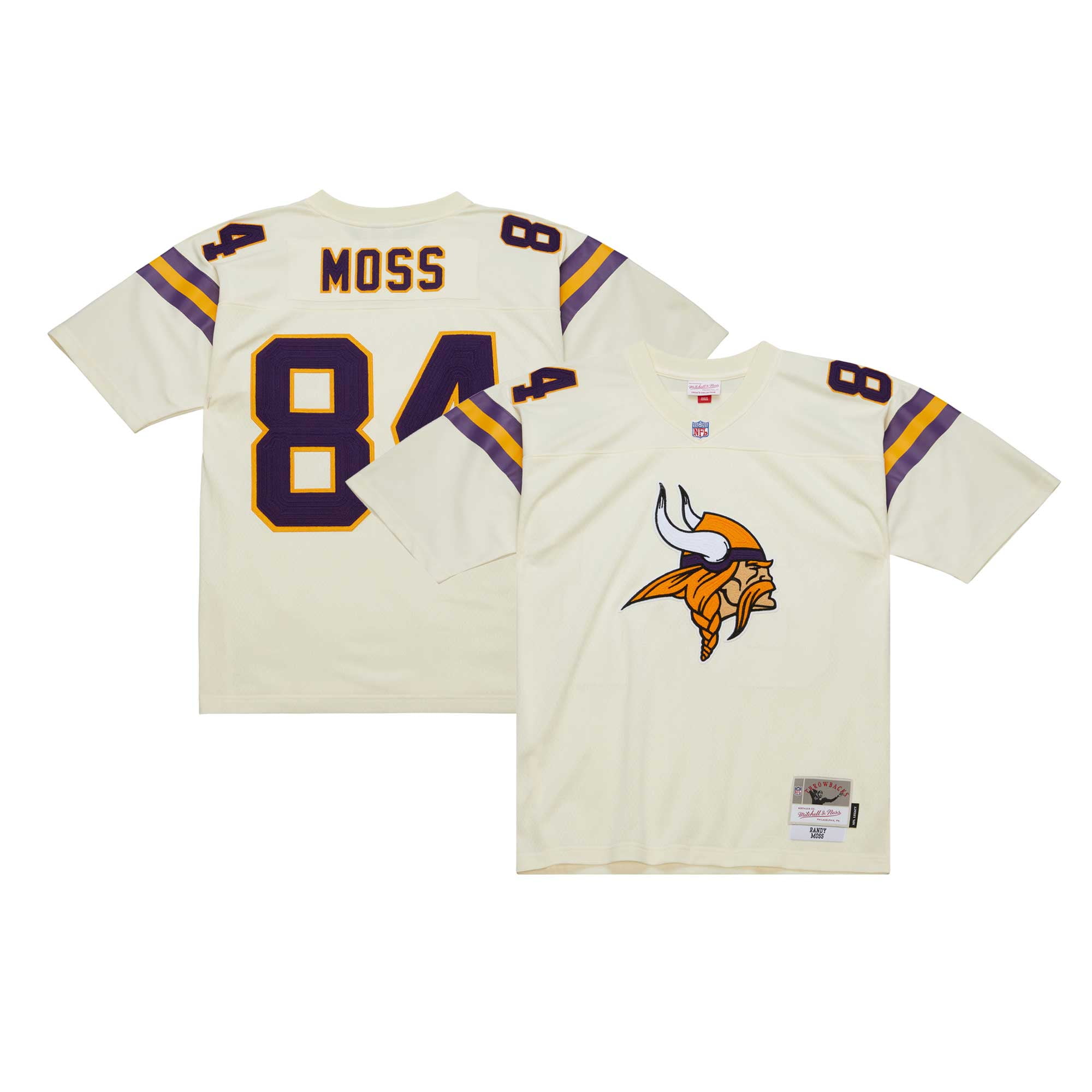 Men's Mitchell & Ness Randy Moss Cream Minnesota Vikings Chainstitch ...