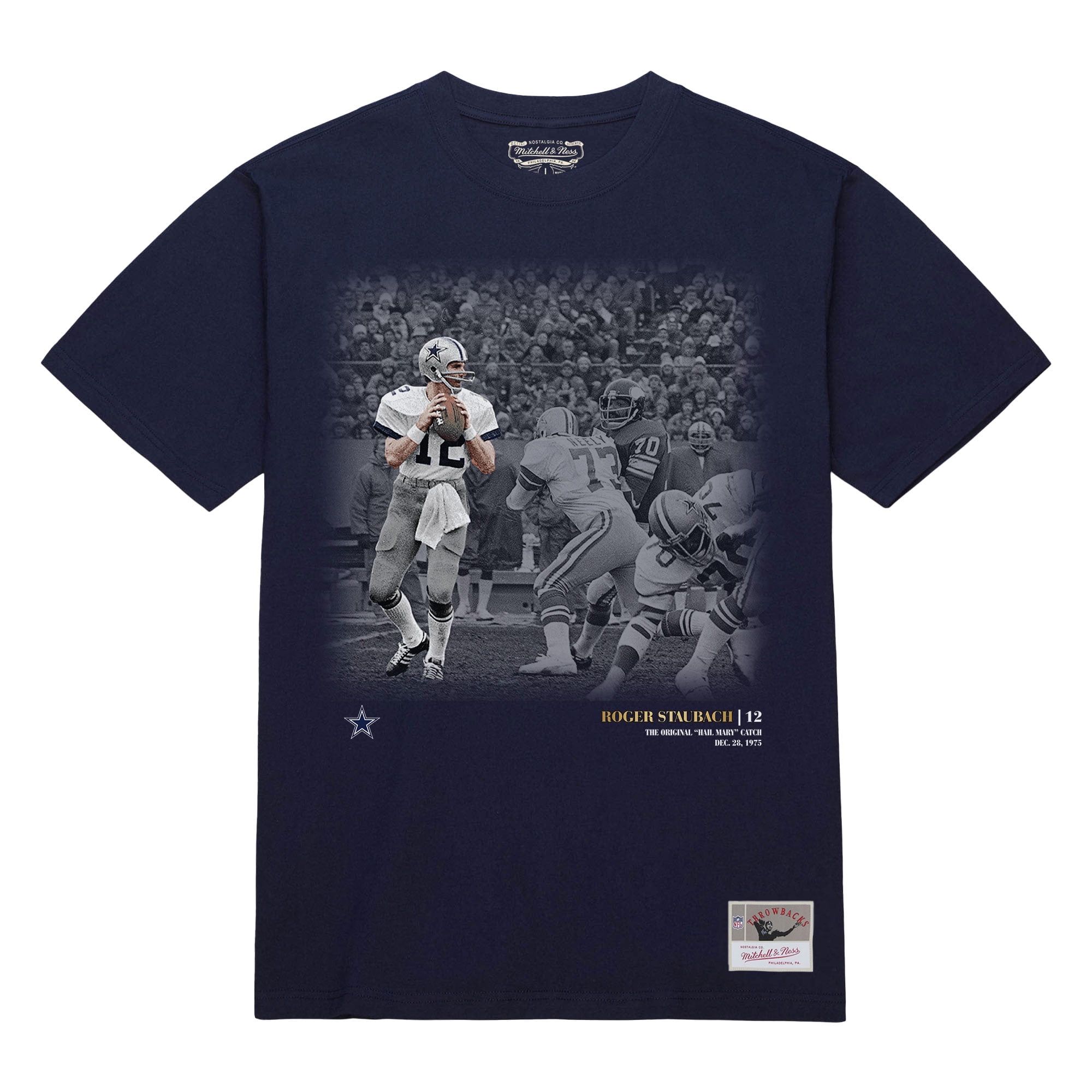 Men's Mitchell & Ness Roger Staubach Navy Dallas Cowboys Moments T ...