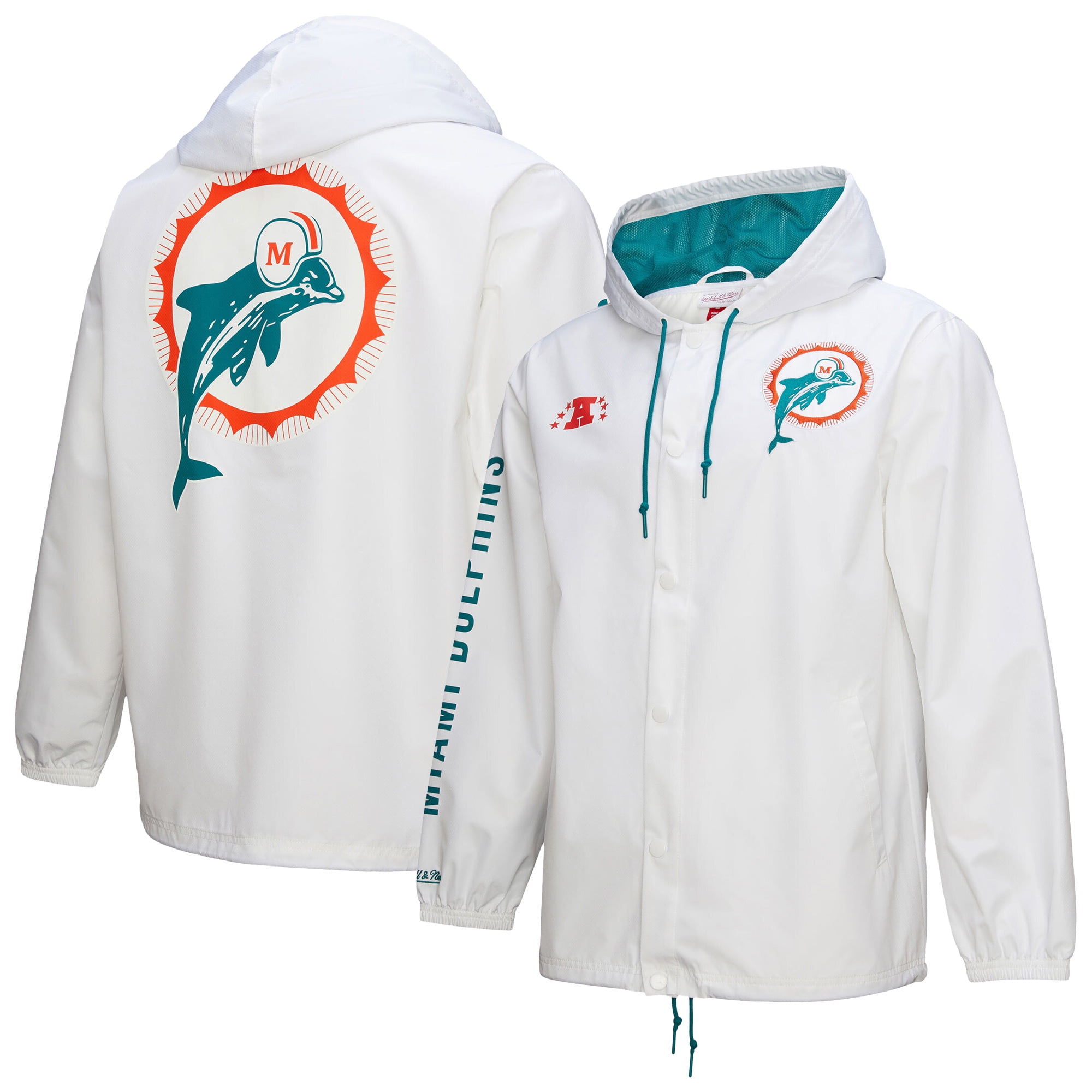 Men's Mitchell & Ness White Miami Dolphins Vintage Logo Coaches Full ...