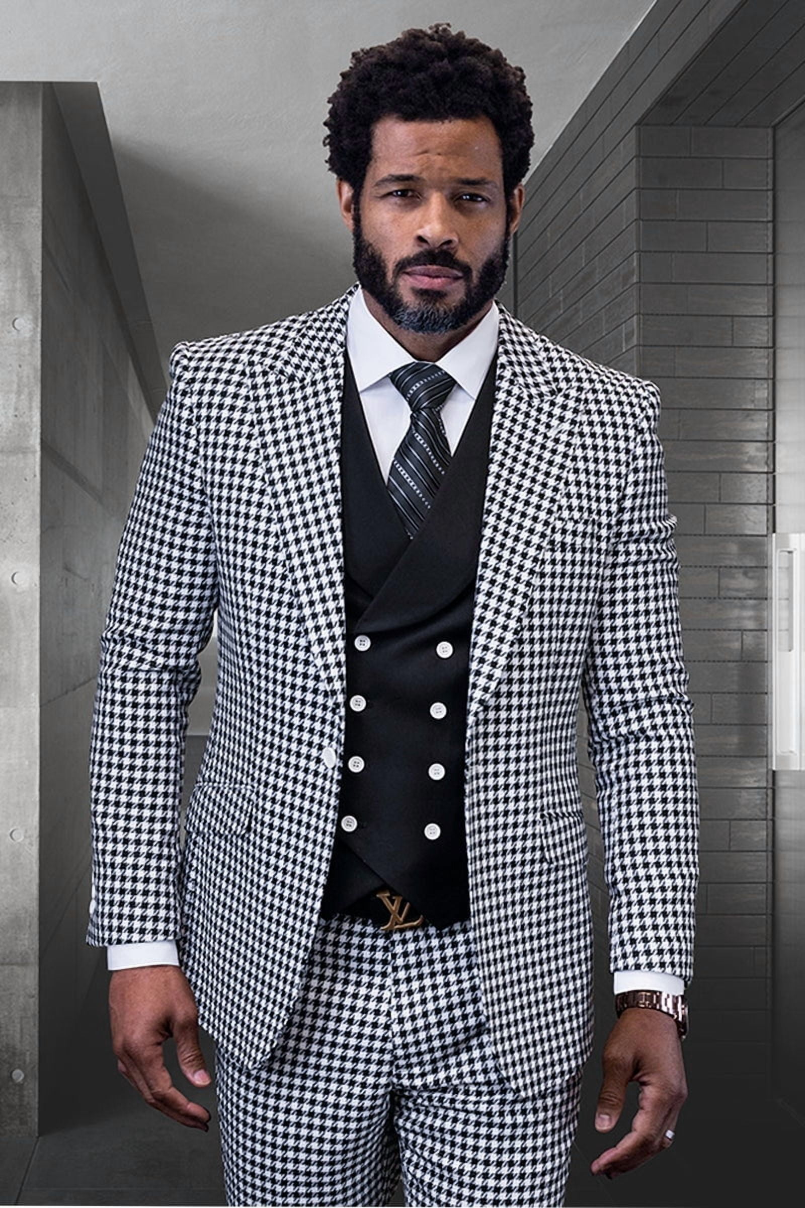 Men's Modern Fit Wool Suit Black Micro Plaid 50 Long - Walmart.com