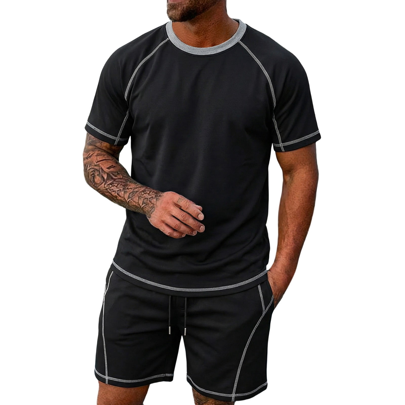 Men's Moisture Wicking Track Suits 2 Piece Outfits Casual Short Sleeve ...