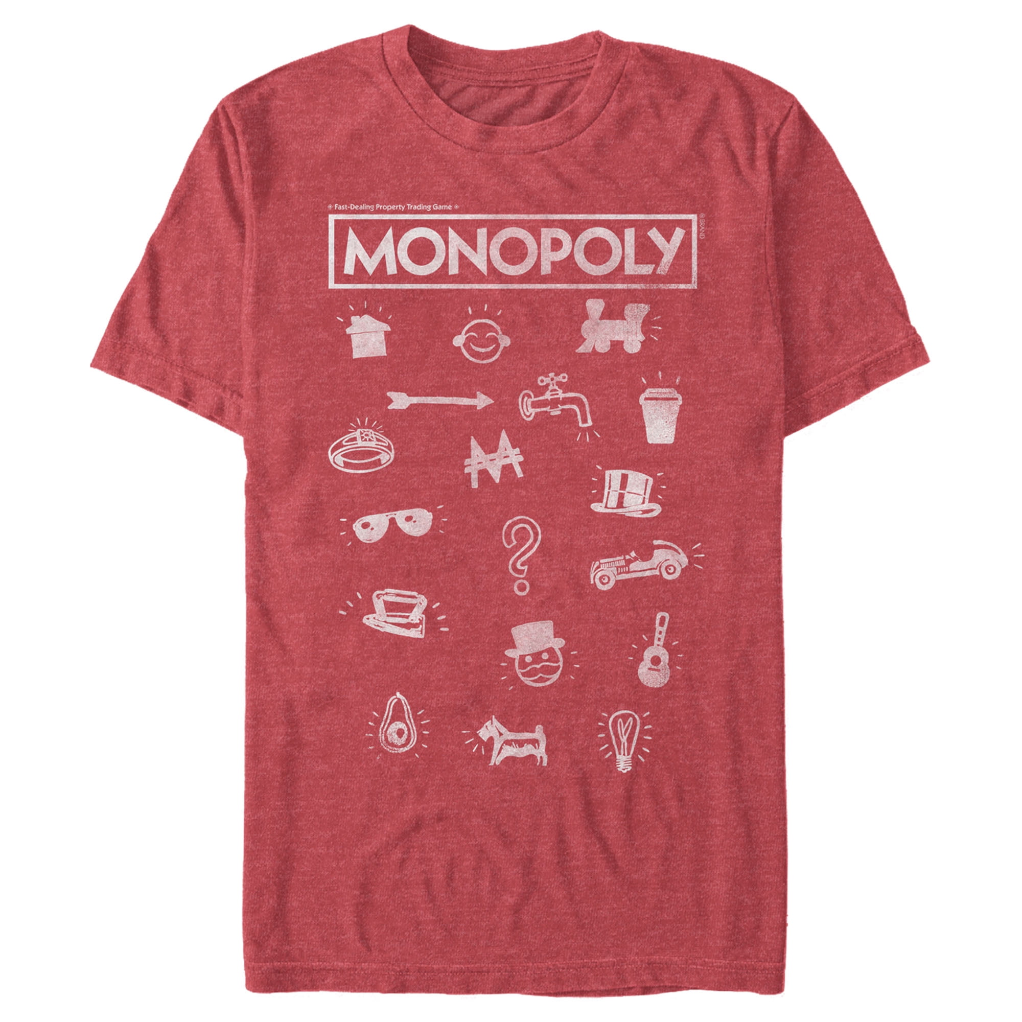 Men's Monopoly Favorite Board Game Icons Graphic Tee Red Heather Large ...