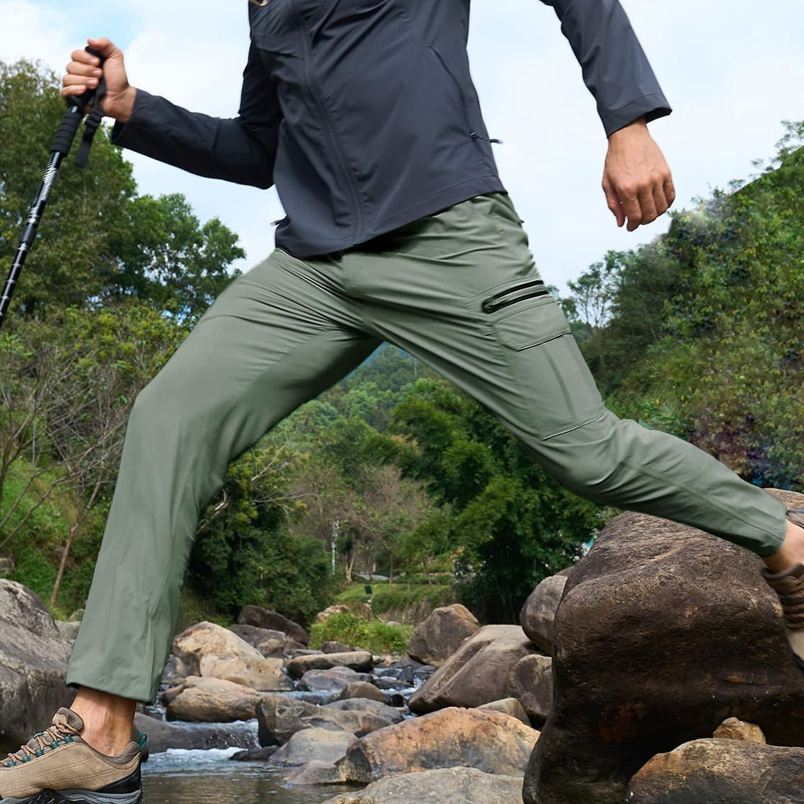 Men's Moss Green Waterproof Tactical Cargo Pants with Rip-Resistant ...