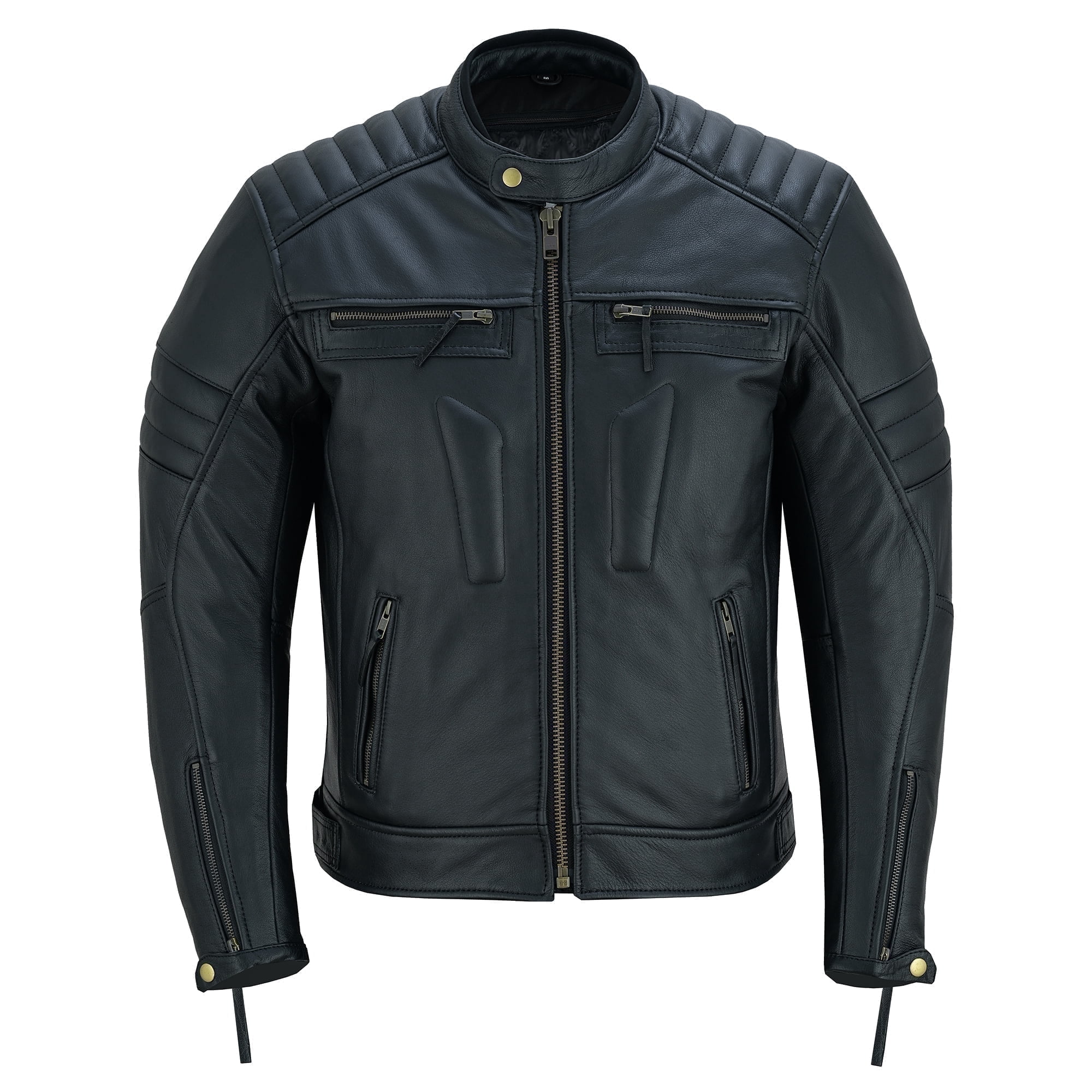 Men's Motorbike Leather Jacket Distress Zip Up Motorcycle Protection ...