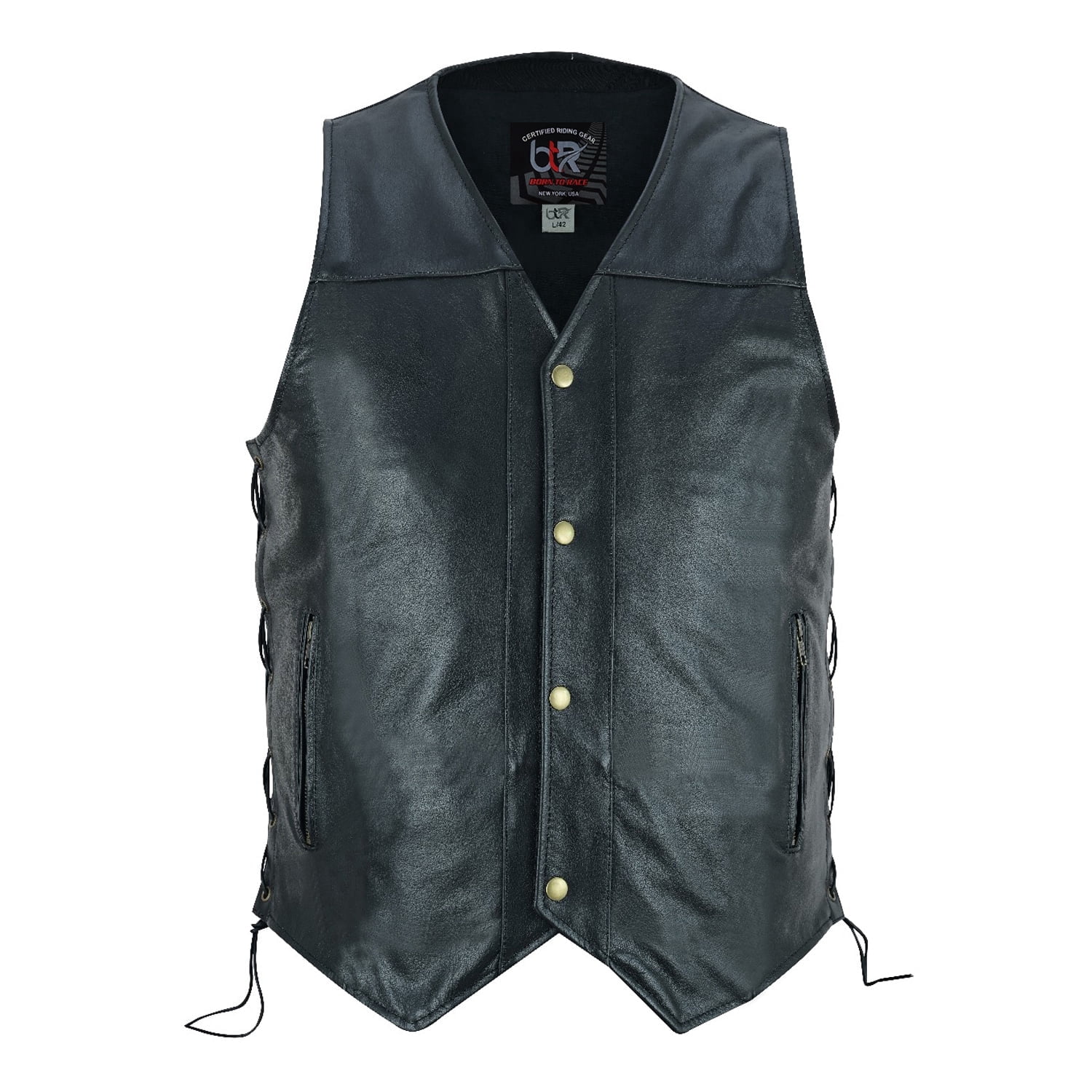 Men's Motorcycle Sleeveless Leather Vest Biker Riders Motorbike Vest ...