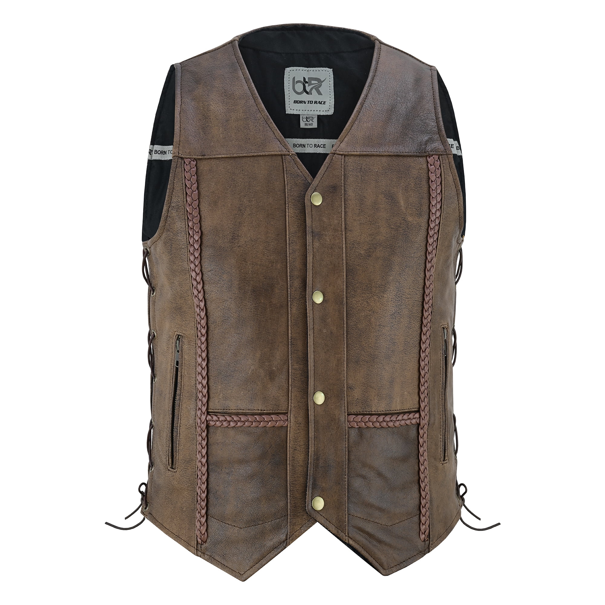 Men's Motorcycle Sleeveless Leather Vest Biker Riders Motorbike Vests ...