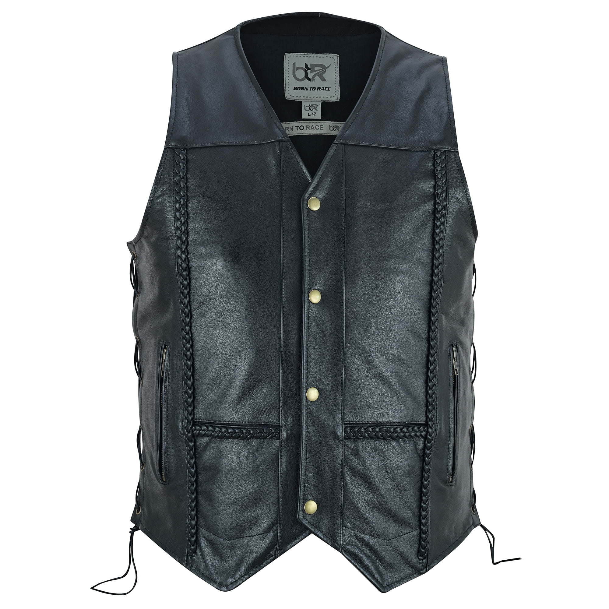Men's Motorcycle Sleeveless Leather Vest Biker Riders Motorbike Vests ...