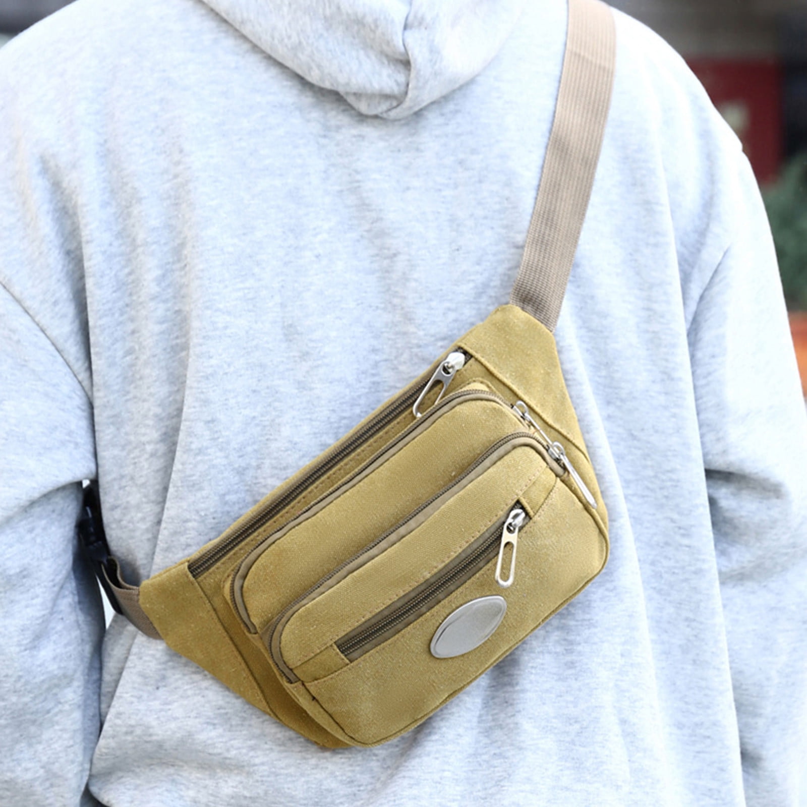 Men's Multi-Layer Canvas Waist Bag | Waterproof Tool & Phone Fanny Pack ...