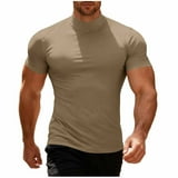 Men's Muscle T-Shirts Short Sleeve High Neck Workout Casual Gym Tops ...