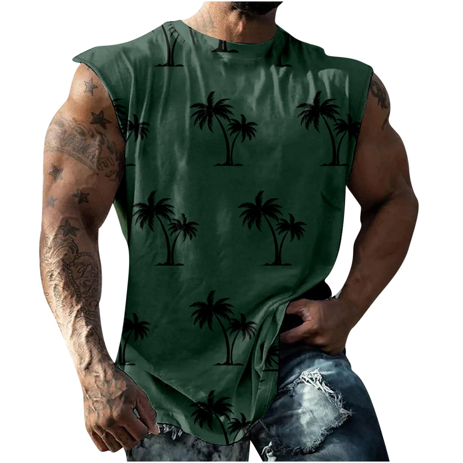 Men's Muscle Tank Tops Graphic,Men's Tropical Print Tank Top, Stylish ...