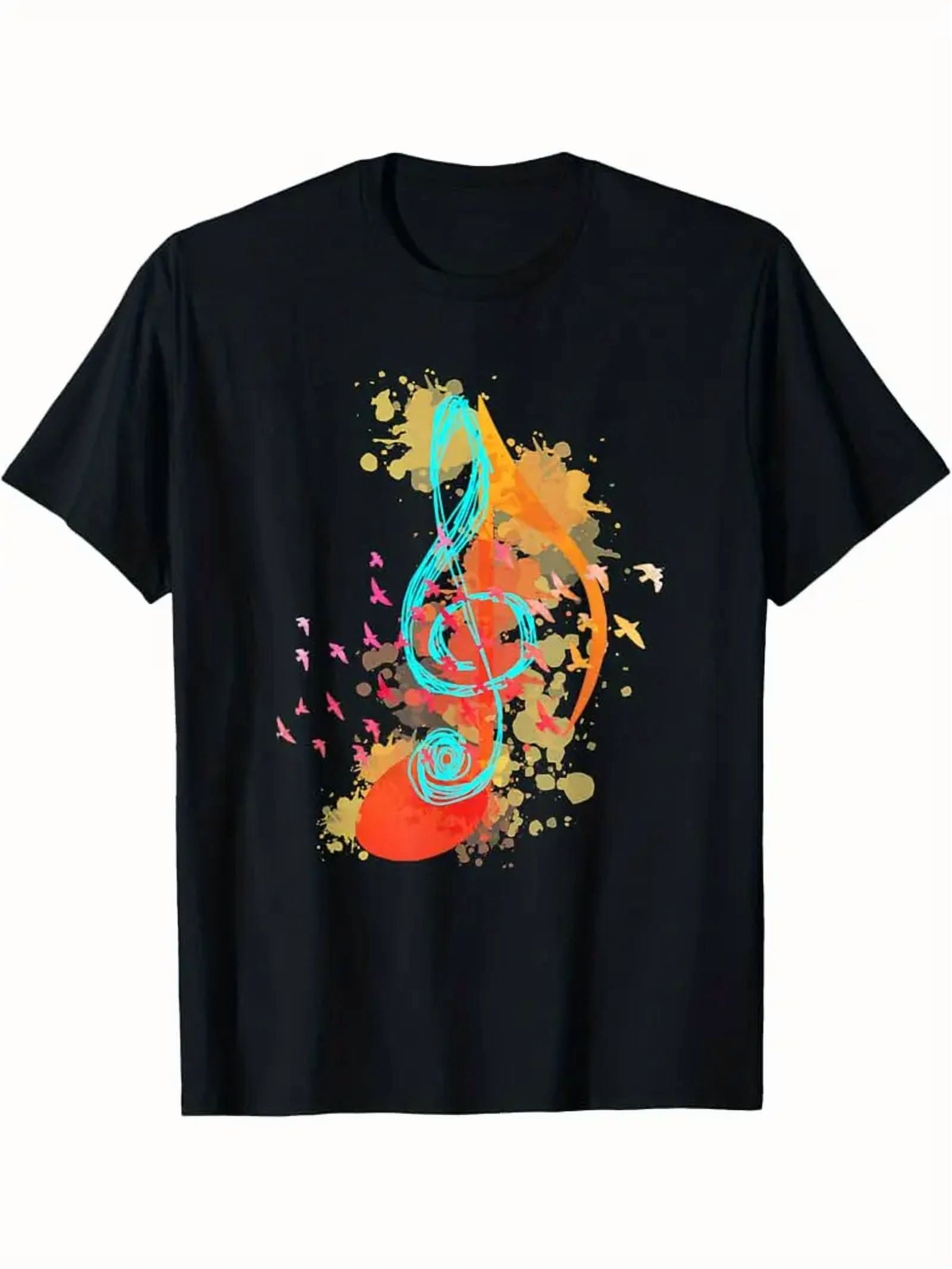 Men's Music Theory T-Shirt - Black Tee with Treble Clef, Musical Notes ...