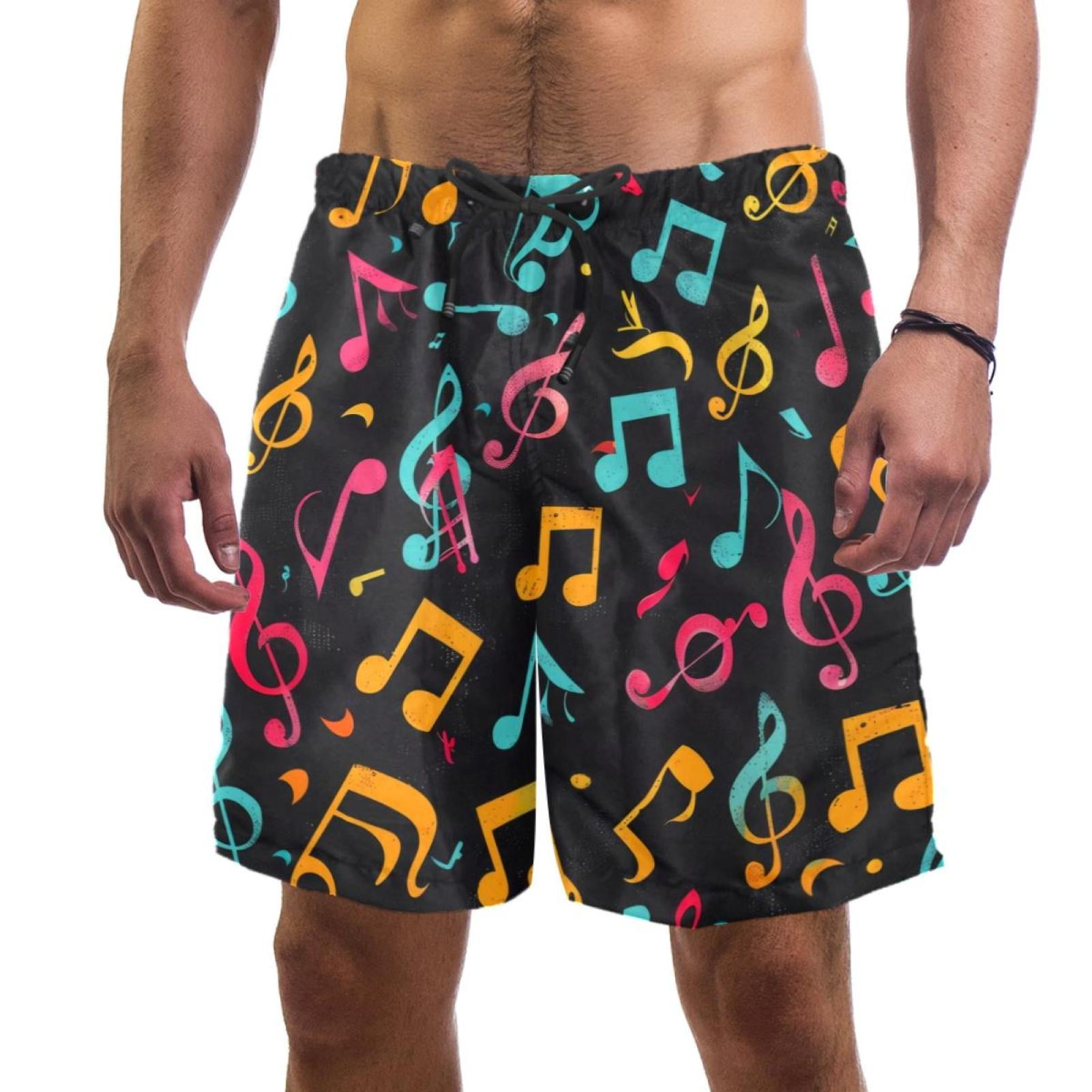 Men's Musical Notes Pattern Swim Trunks Quick Dry Board Shorts Bathing ...