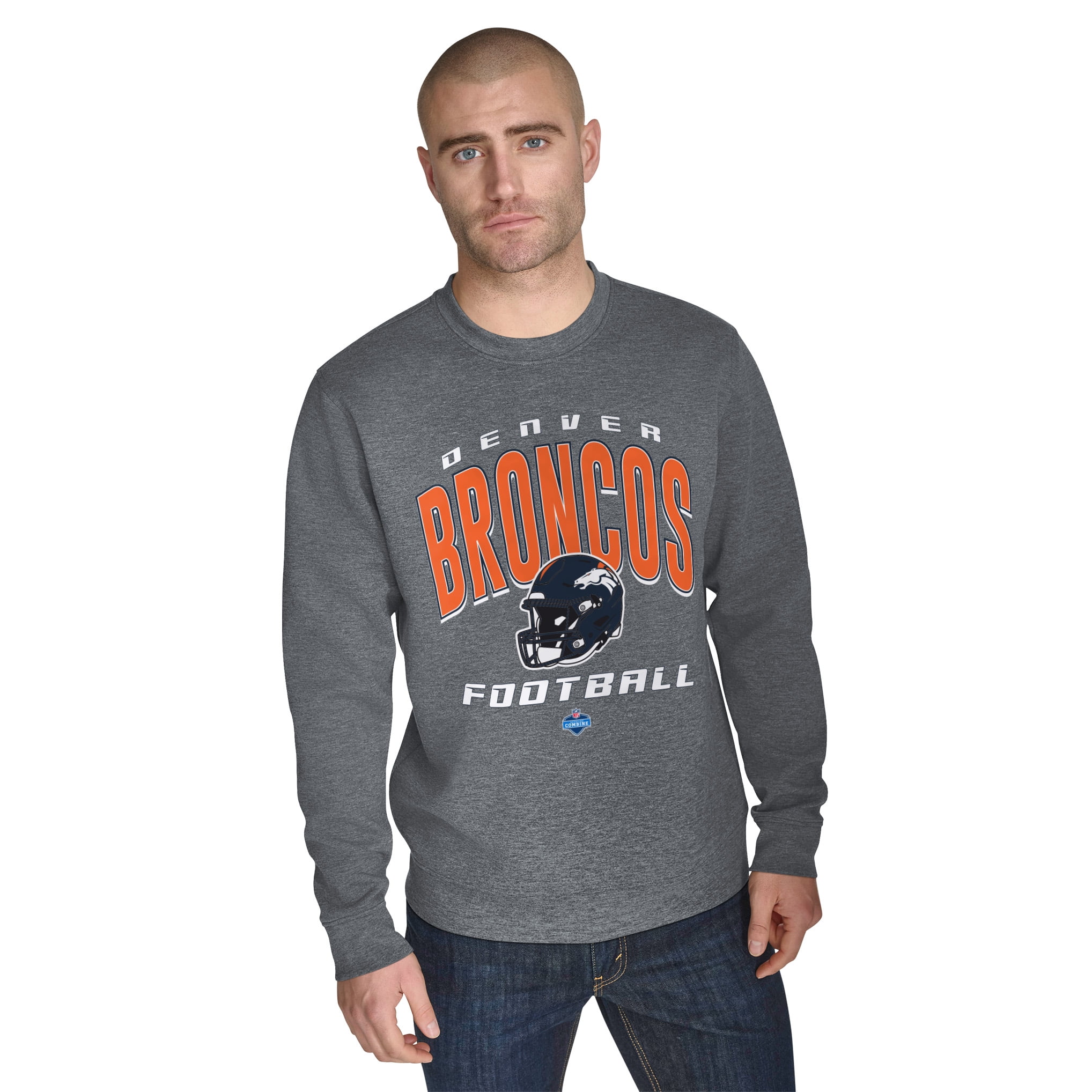 Men's NFL Combine Denver Broncos Charcoal Heather Crewneck Fleece ...