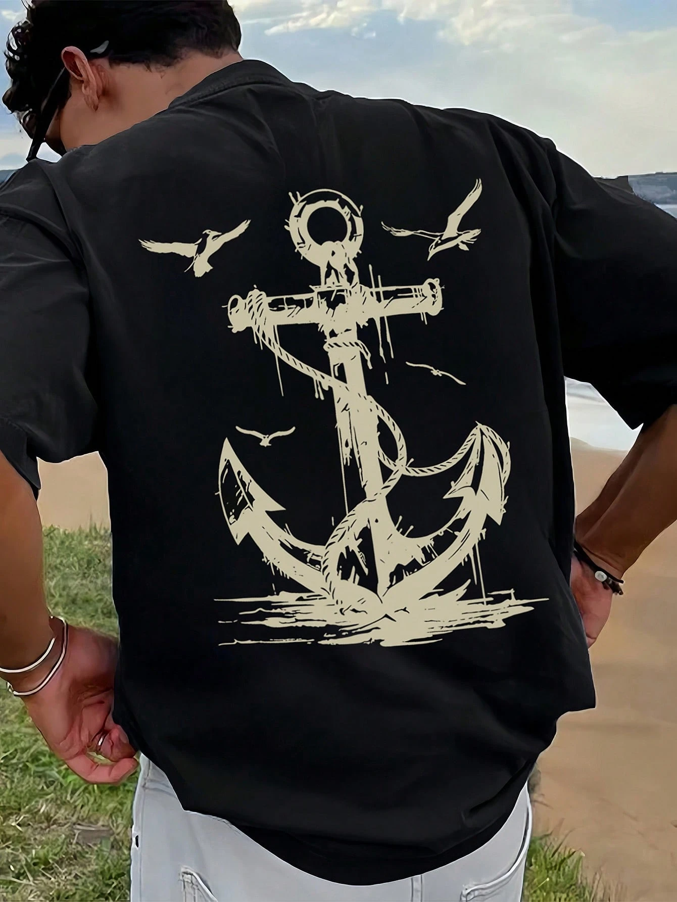Men's Nautical Vintage Anchor Seagull Graphic T-Shirt - Walmart.com