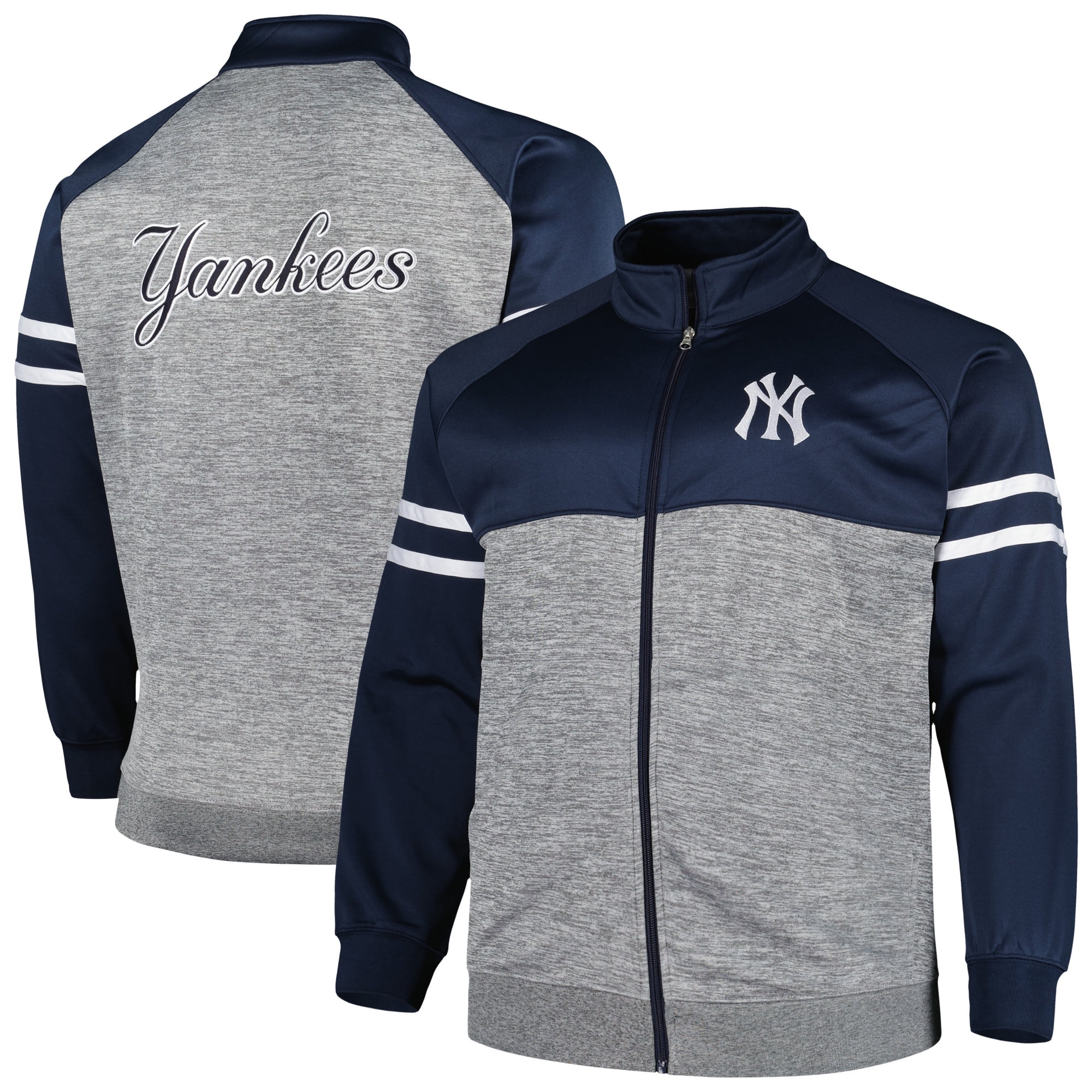 Men's Navy/Heather Gray New York Yankees Big & Tall Raglan Full-Zip ...