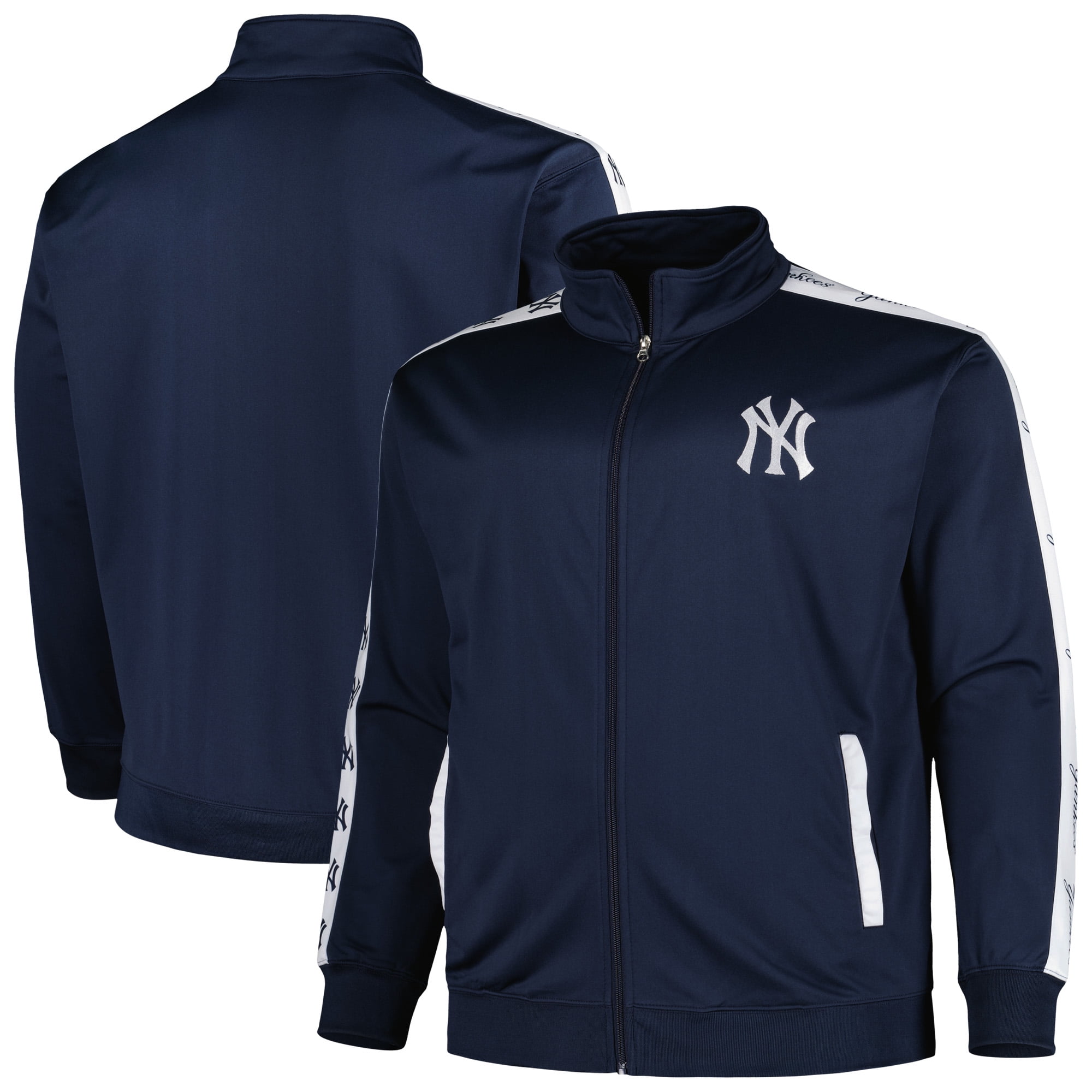 Men's Navy New York Yankees Big & Tall Tricot Track Full-Zip Jacket ...