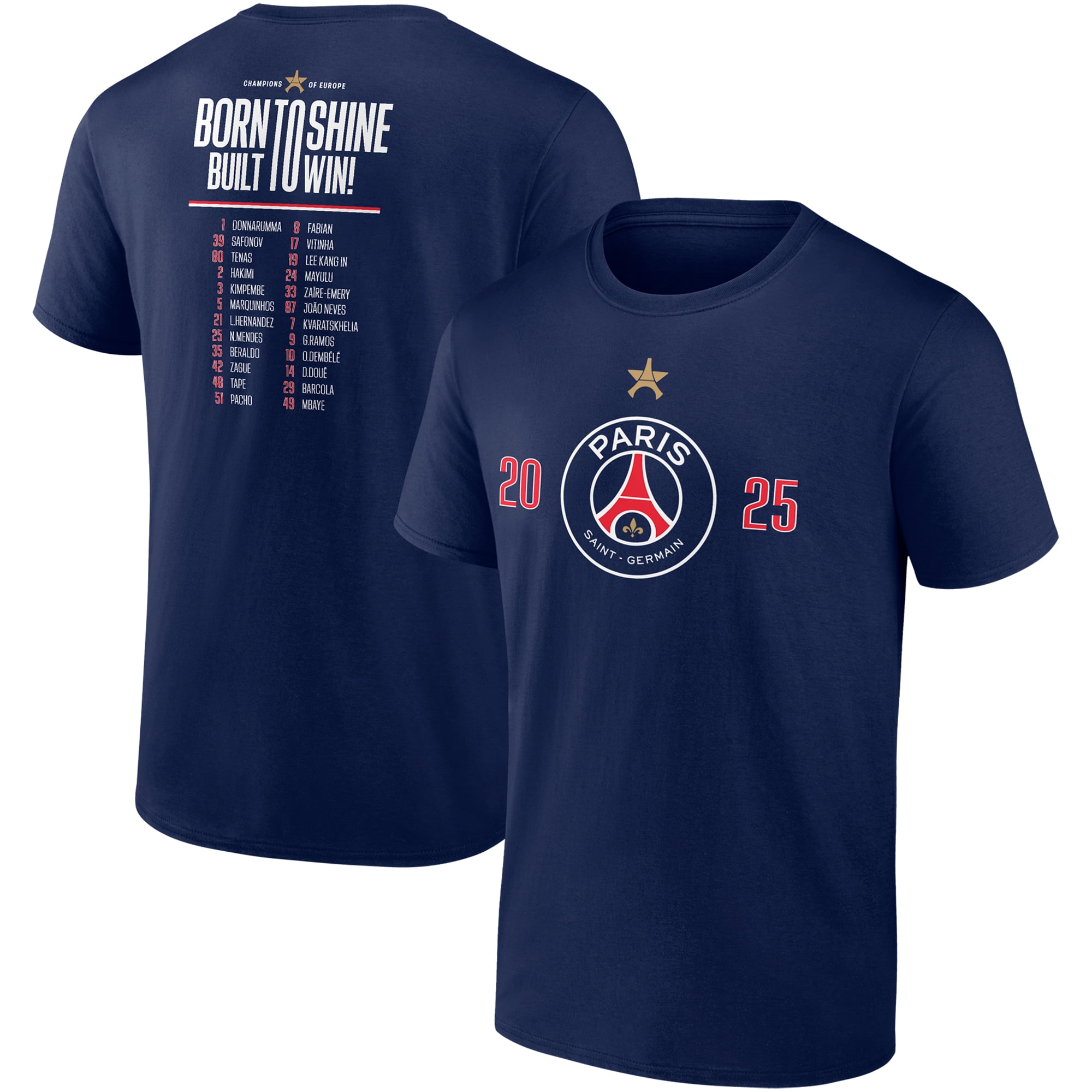 Men's Navy Paris Saint-Germain 2025 Champions League Winners Roster T ...