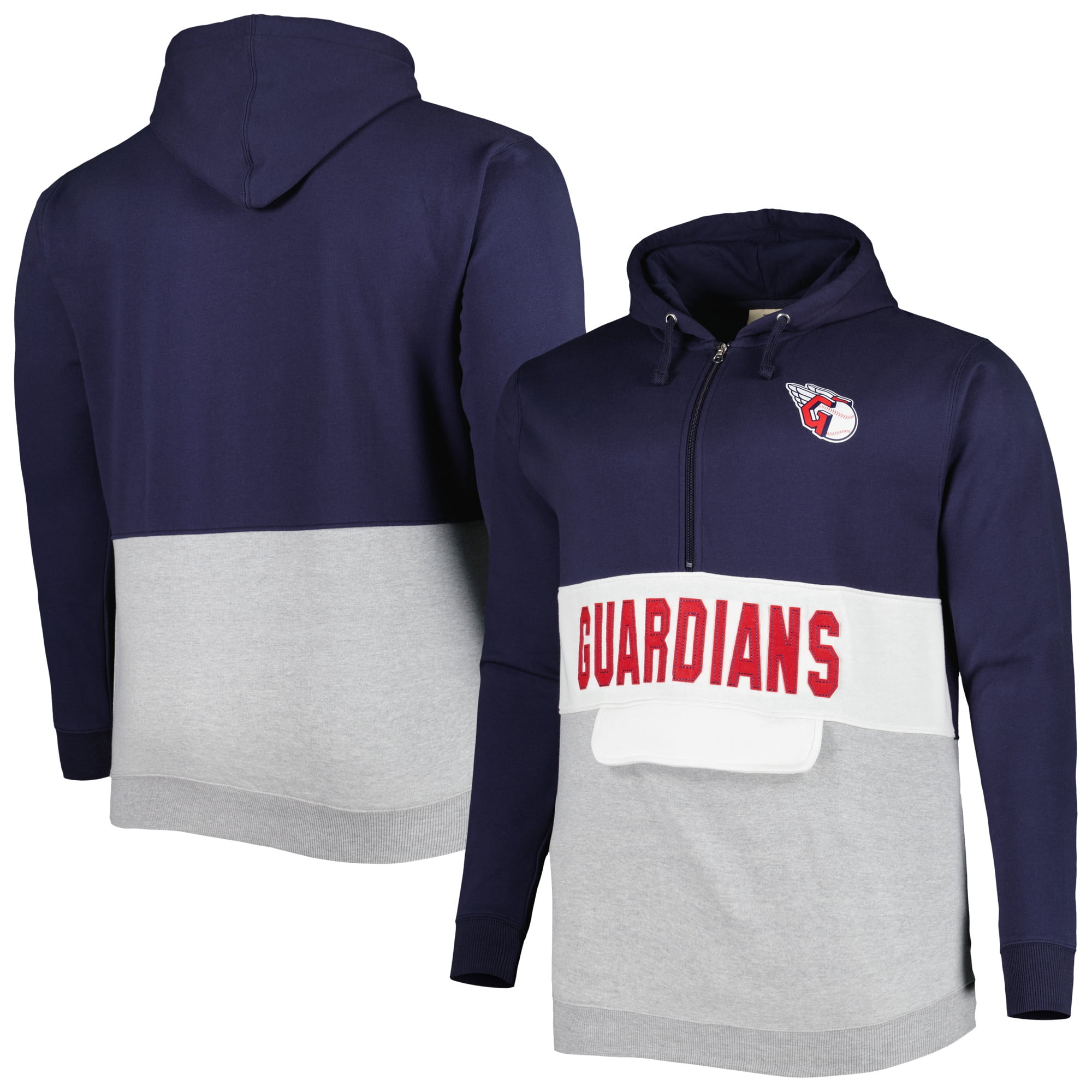 Men's Navy/White Cleveland Guardians Big & Tall Fleece Half-Zip Hoodie ...
