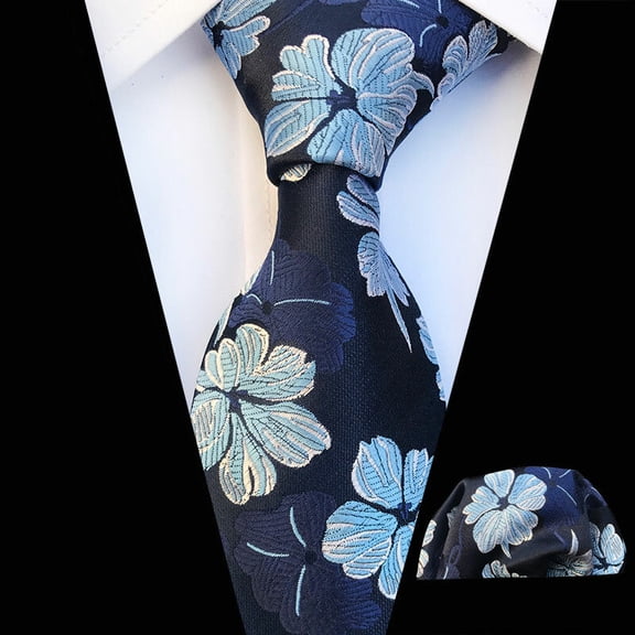 Men's High Grade Floral Jacquard Handkerchief Wide Necktie Pocket ...