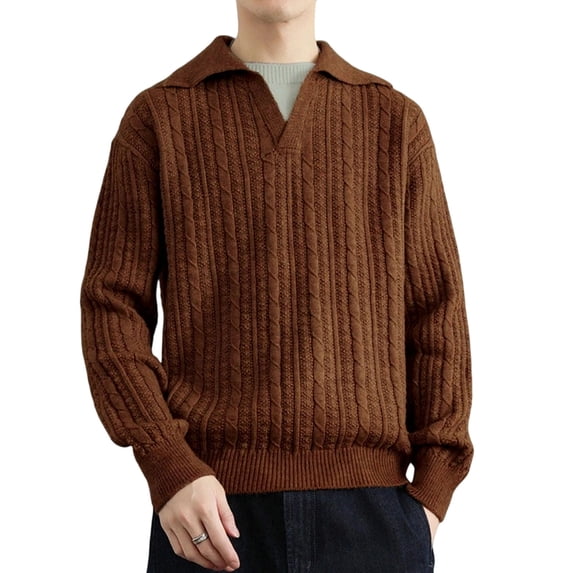 Men's New Arrival Vertical Striped Thickened Shawl Collar Long Sleeve ...