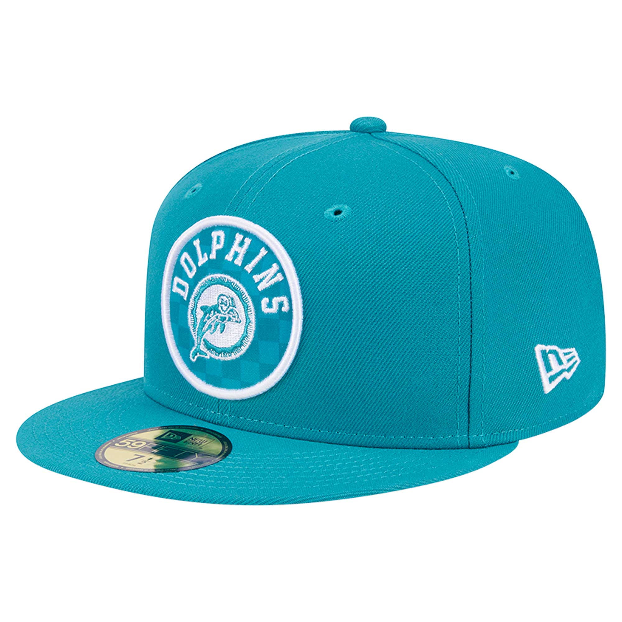 Men's New Era Aqua Miami Dolphins Checkered 59FIFTY Fitted Hat ...