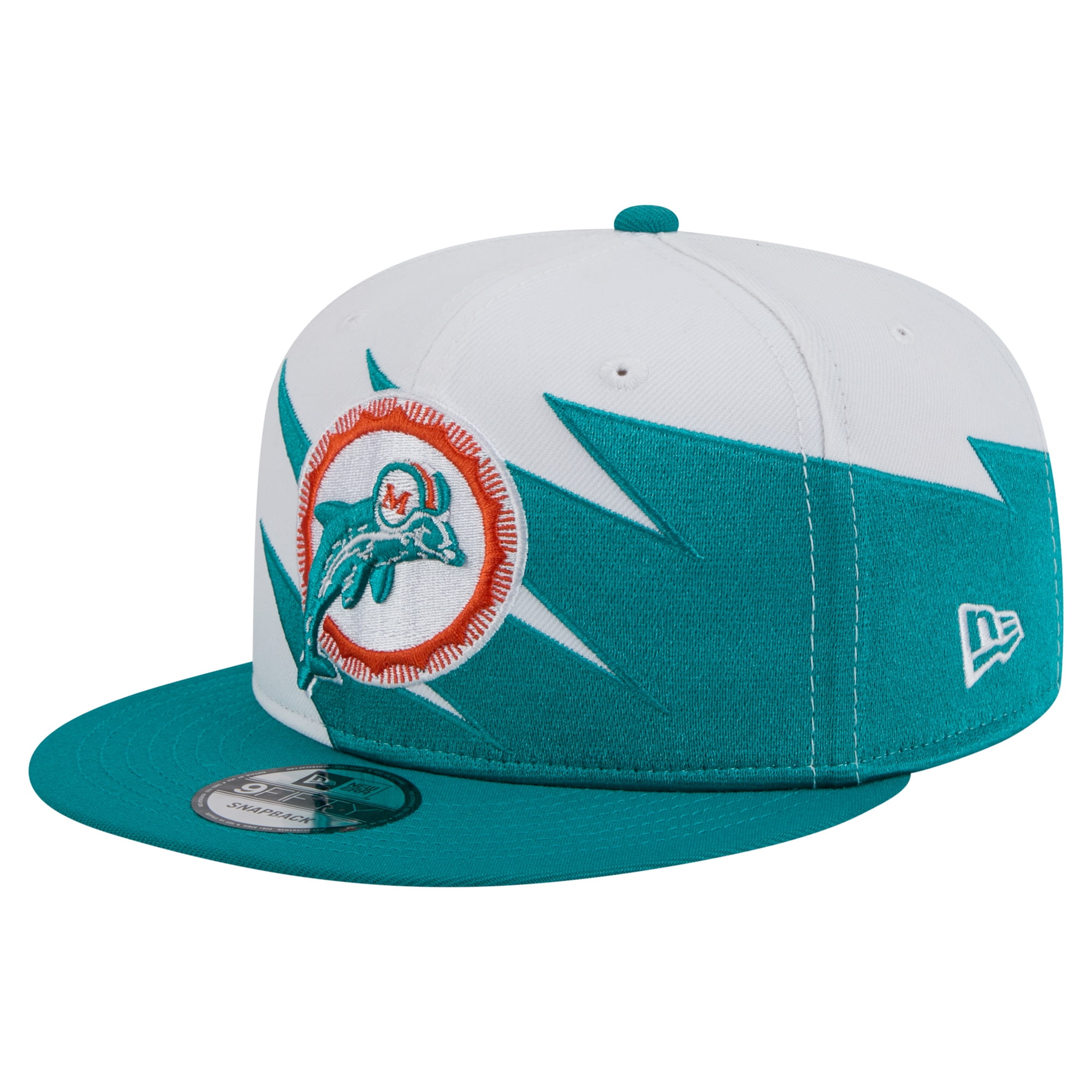 Men's New Era Aqua Miami Dolphins Throwback Jagged 9FiFTY Snapback Hat ...