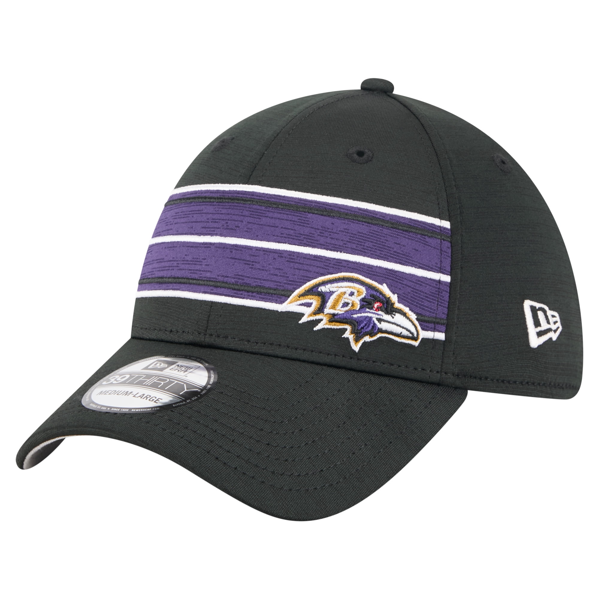 Men's New Era Black Baltimore Ravens Stripes 39THIRTY Flex Hat ...