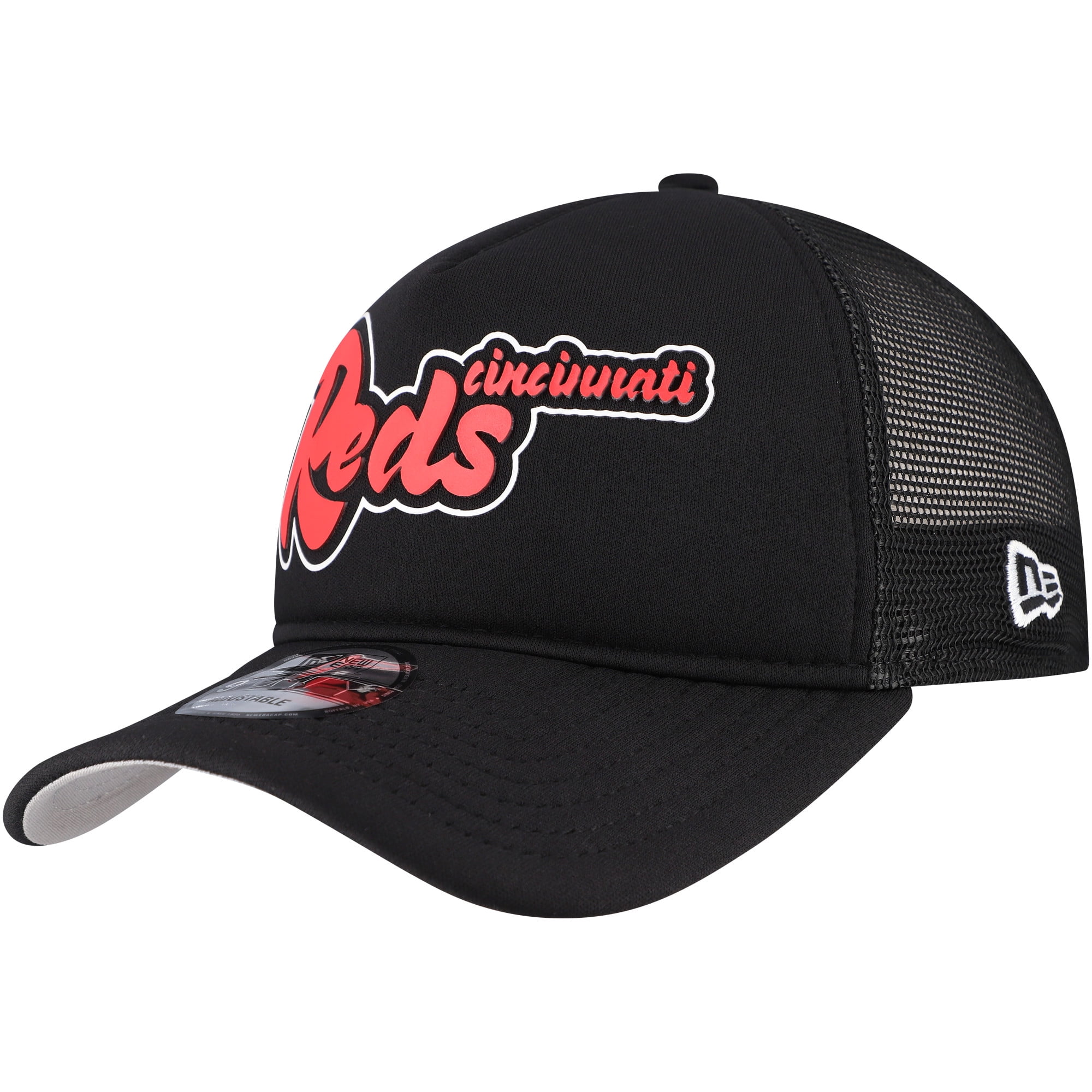 Men's New Era Black Cincinnati Reds Retro Bold A-Frame Trucker 9FORTY ...