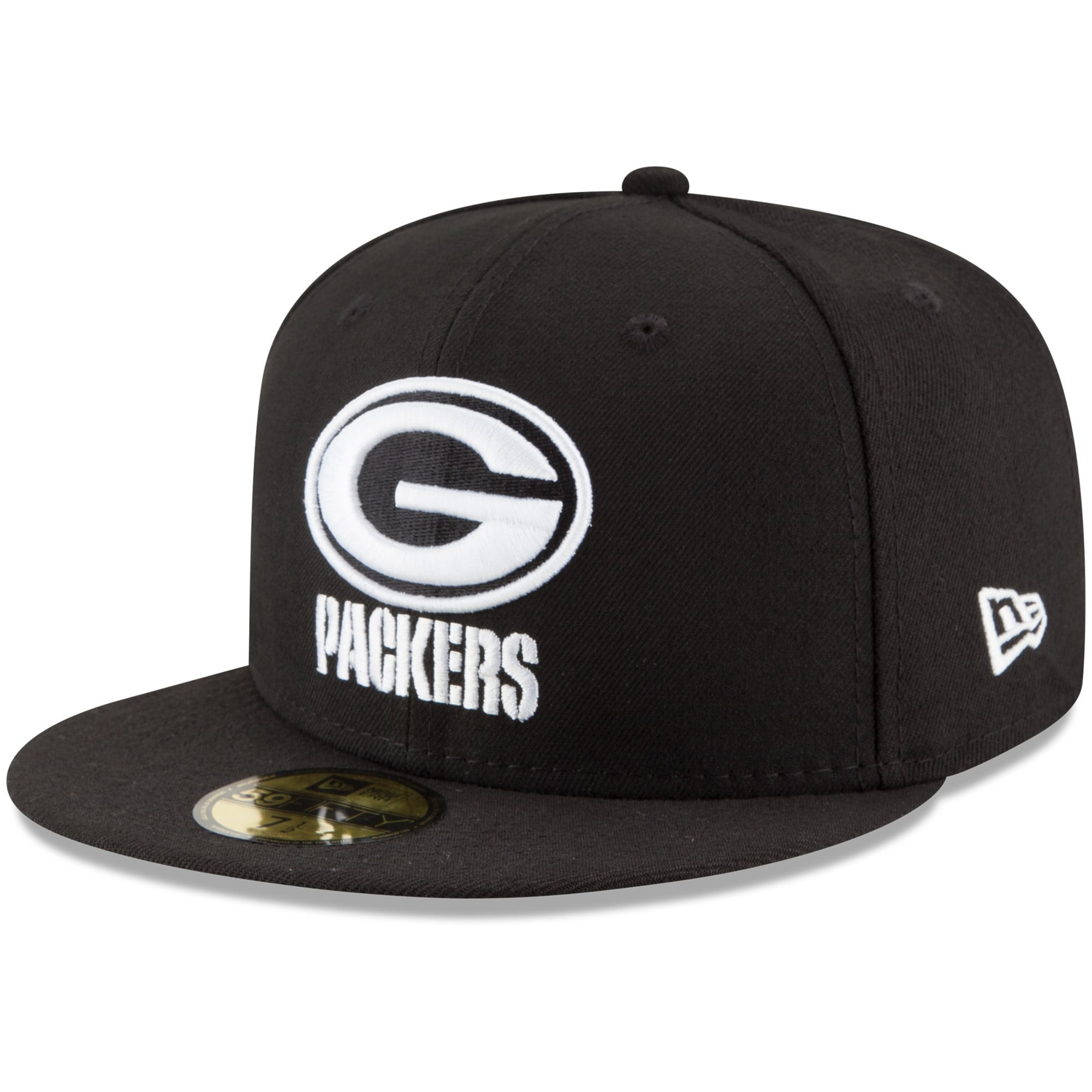 Men's New Era Black Green Bay Packers B-Dub 59FIFTY Fitted Hat ...