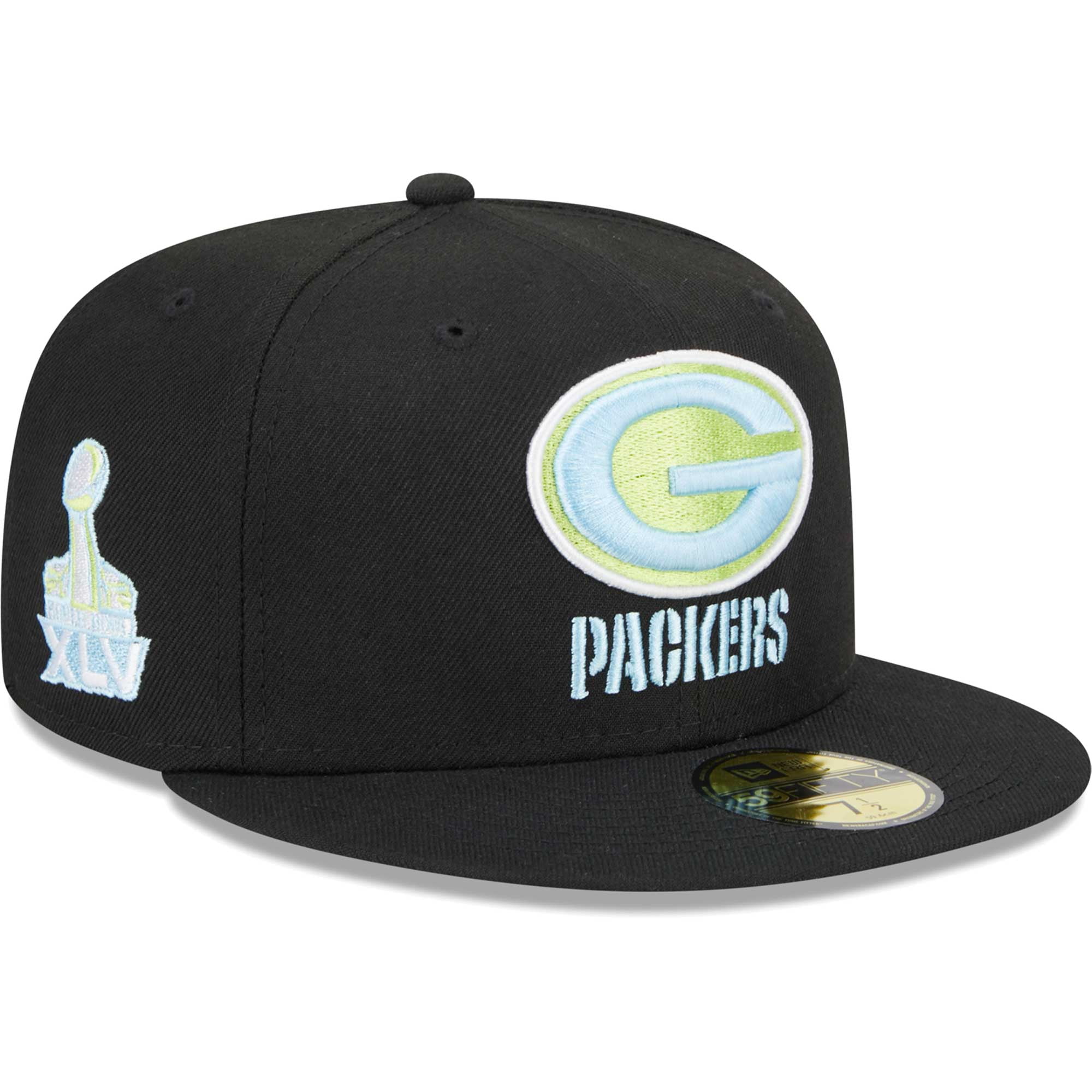 Men's New Era Black Green Bay Packers Multi 59FIFTY Fitted Hat ...