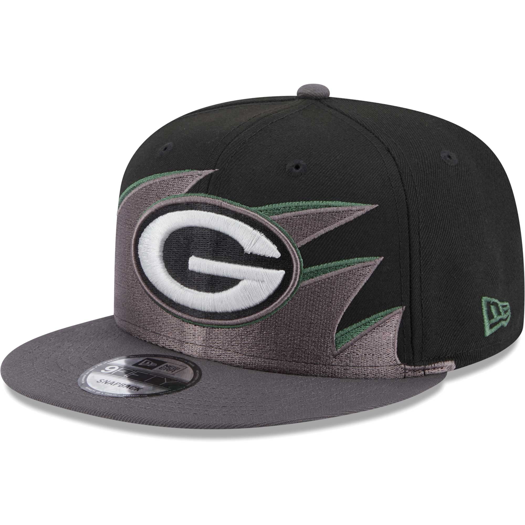 Men's New Era Black Green Bay Packers Tidal Wave 9FIFTY Snapback Hat ...
