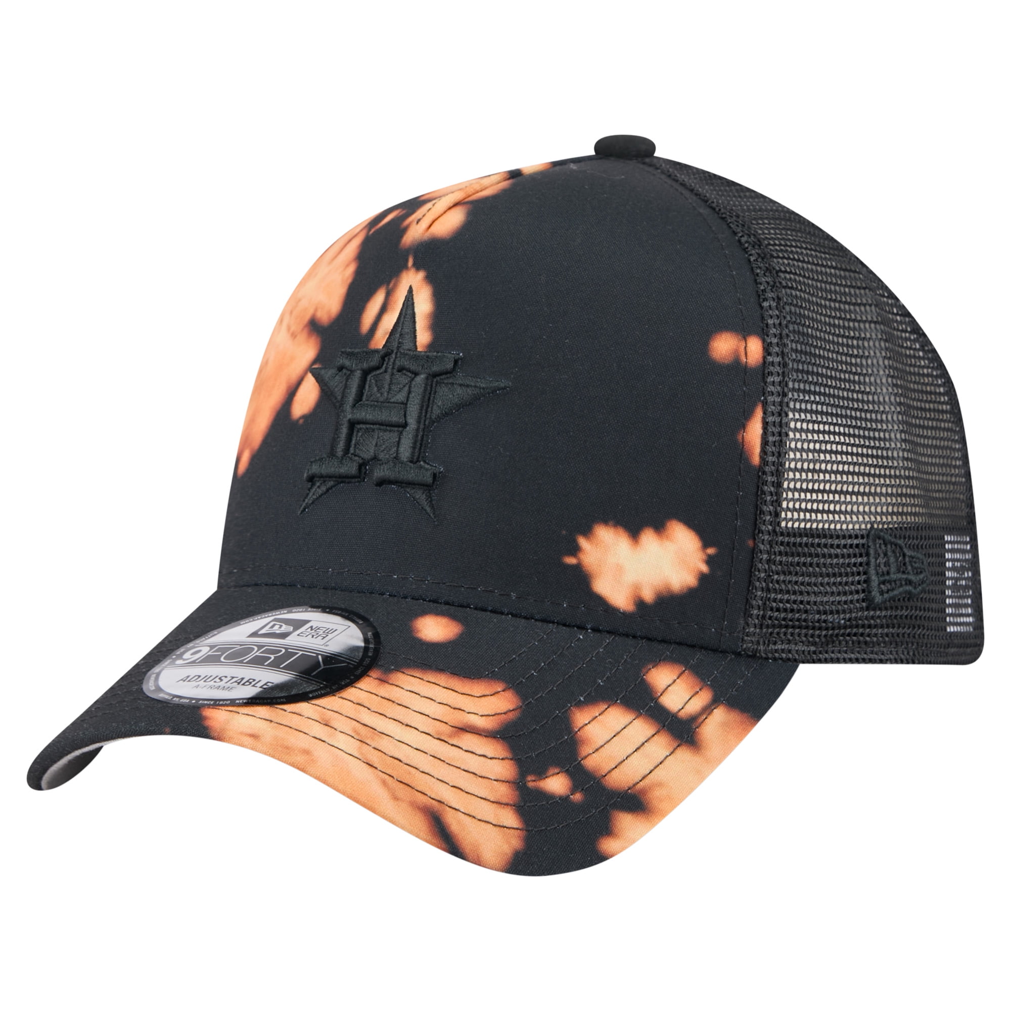 Men's-New Era Black Houston Astros Bleached A-Frame 9FORTY Adjustable ...