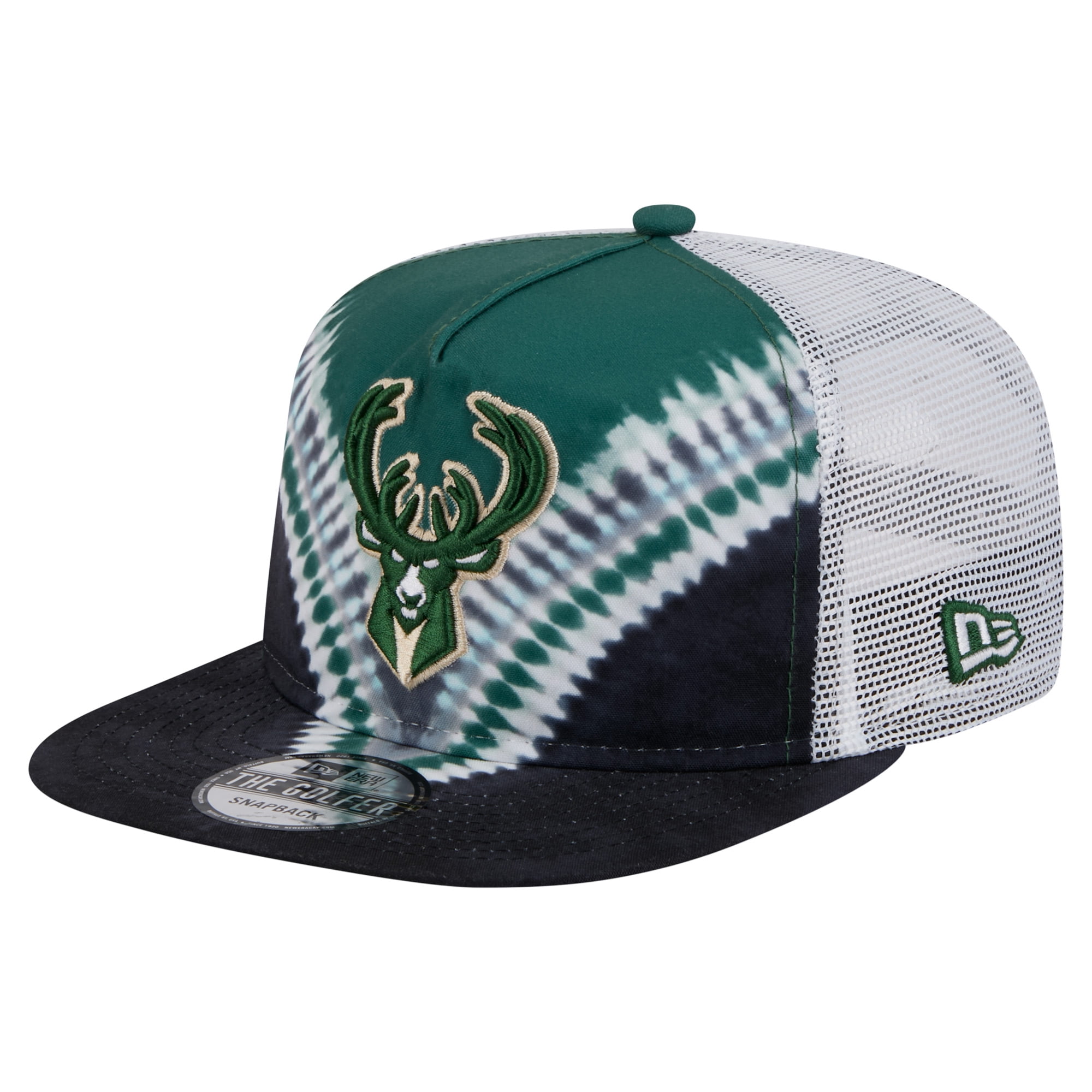 Men's New Era Black/Hunter Green Milwaukee Bucks Throwback Dye Golfer ...