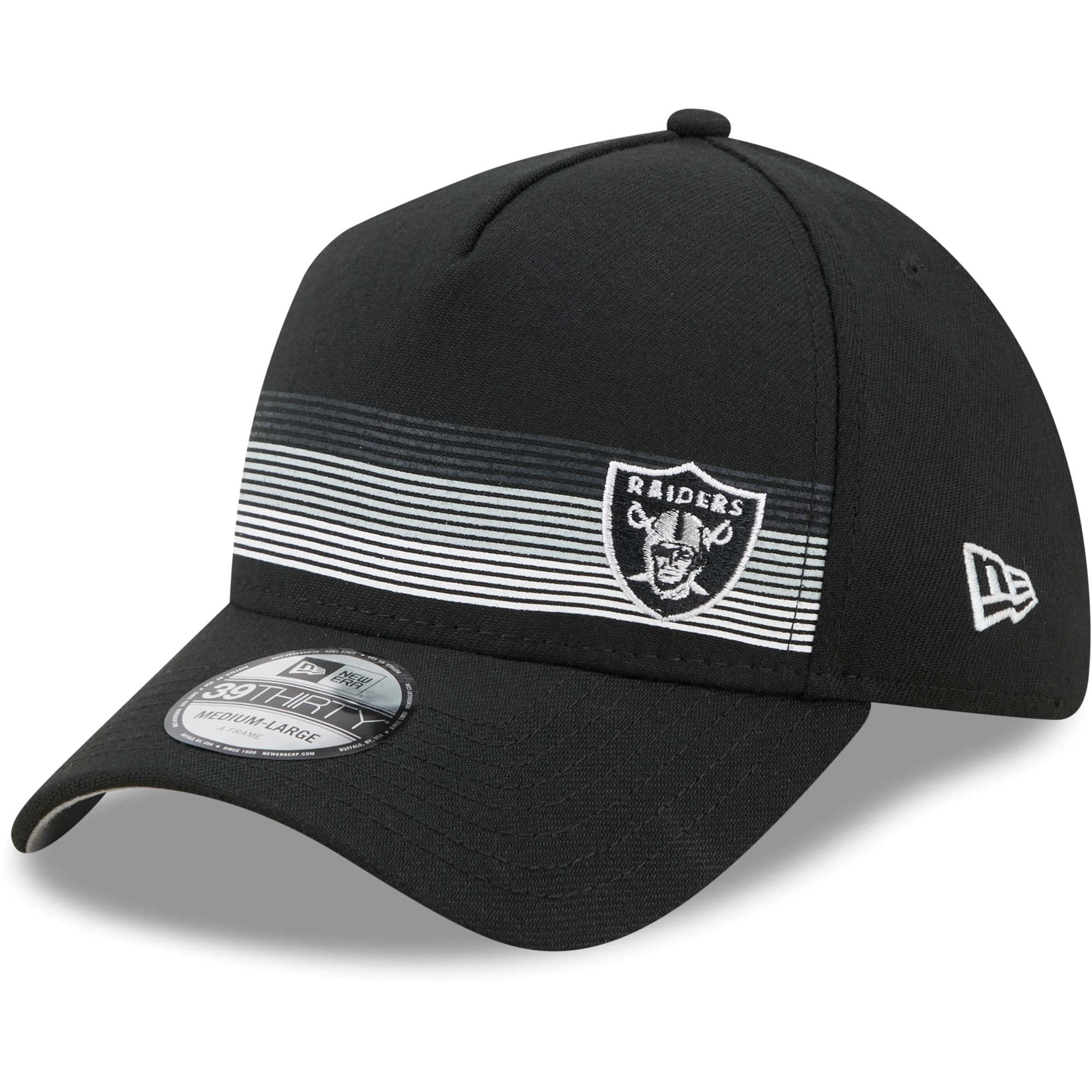 Men's New Era Black Las Vegas Raiders Flawless Stripe 39THIRTY Flex Hat ...
