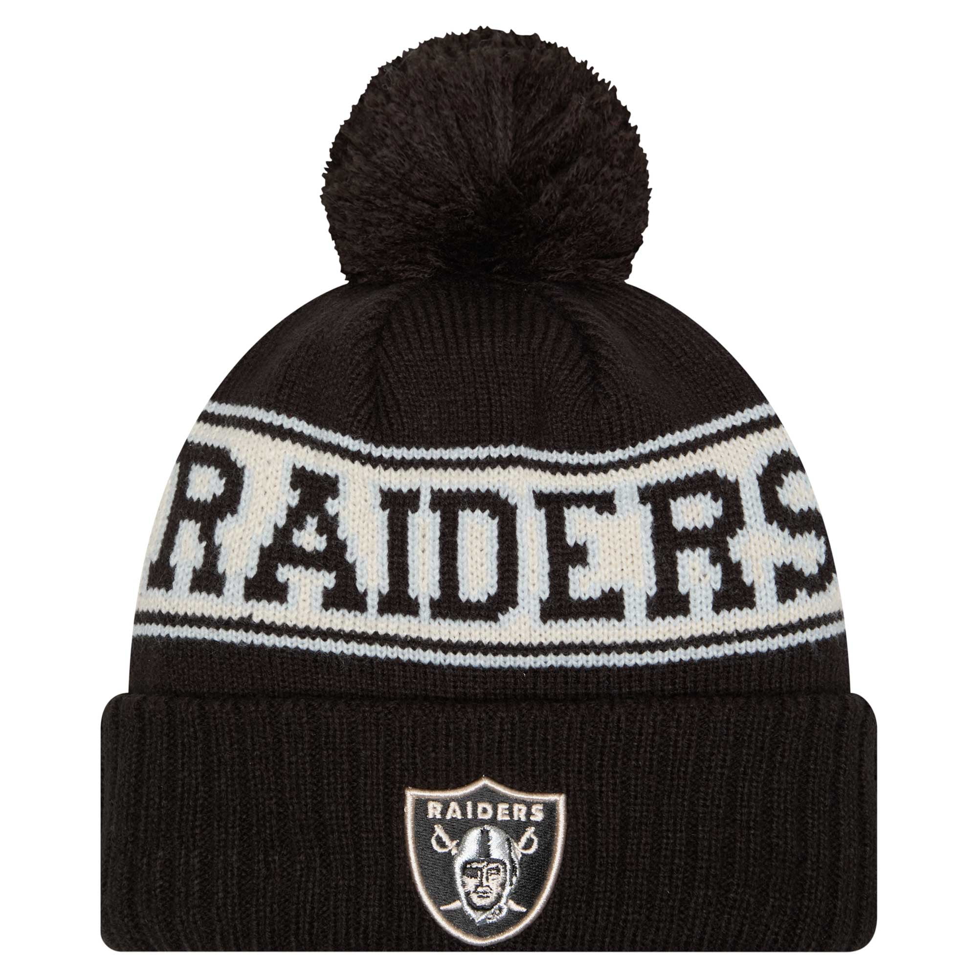 Men's New Era Black Las Vegas Raiders Retro-Cuffed Knit Hat with Pom ...