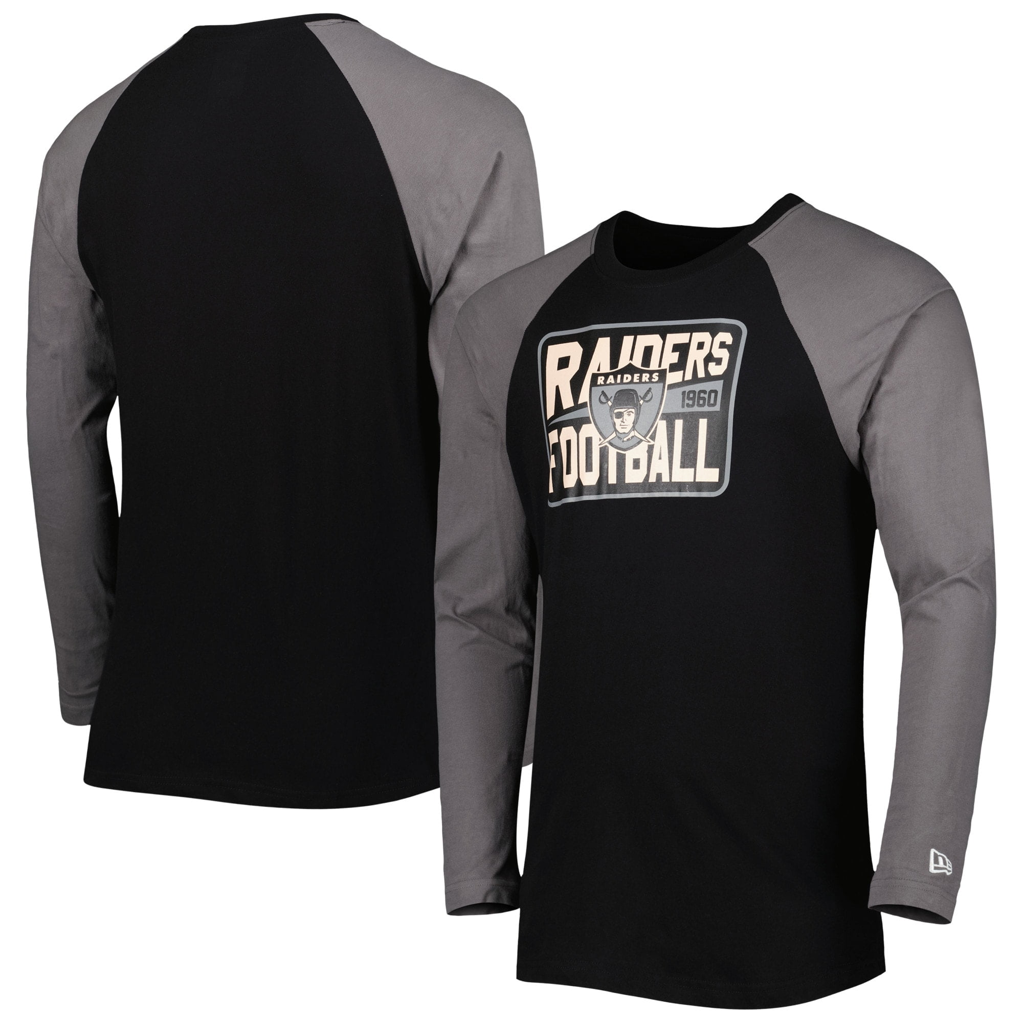Men's New Era Black Las Vegas Raiders Throwback Raglan Long Sleeve T ...