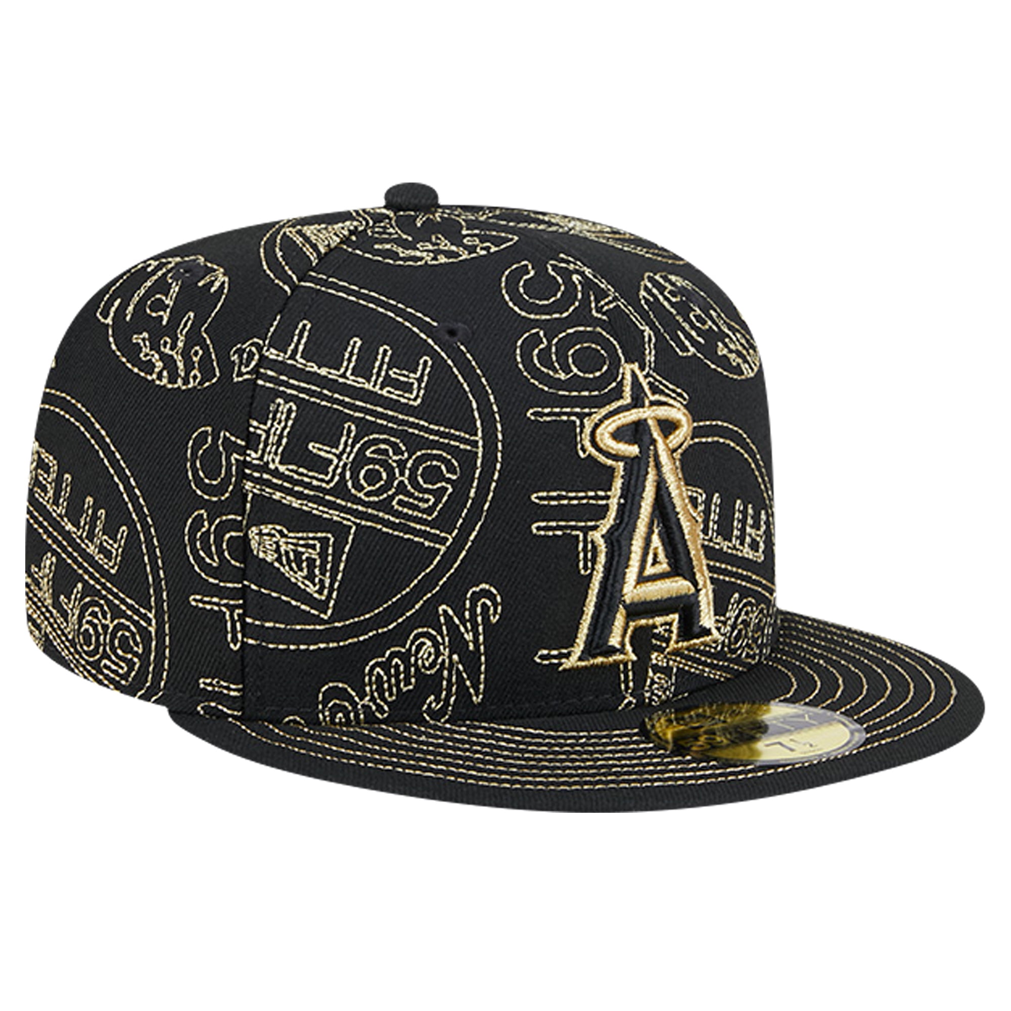 Men's New Era Black Los Angeles Angels 59FIFTY Day Allover Fitted Hat ...