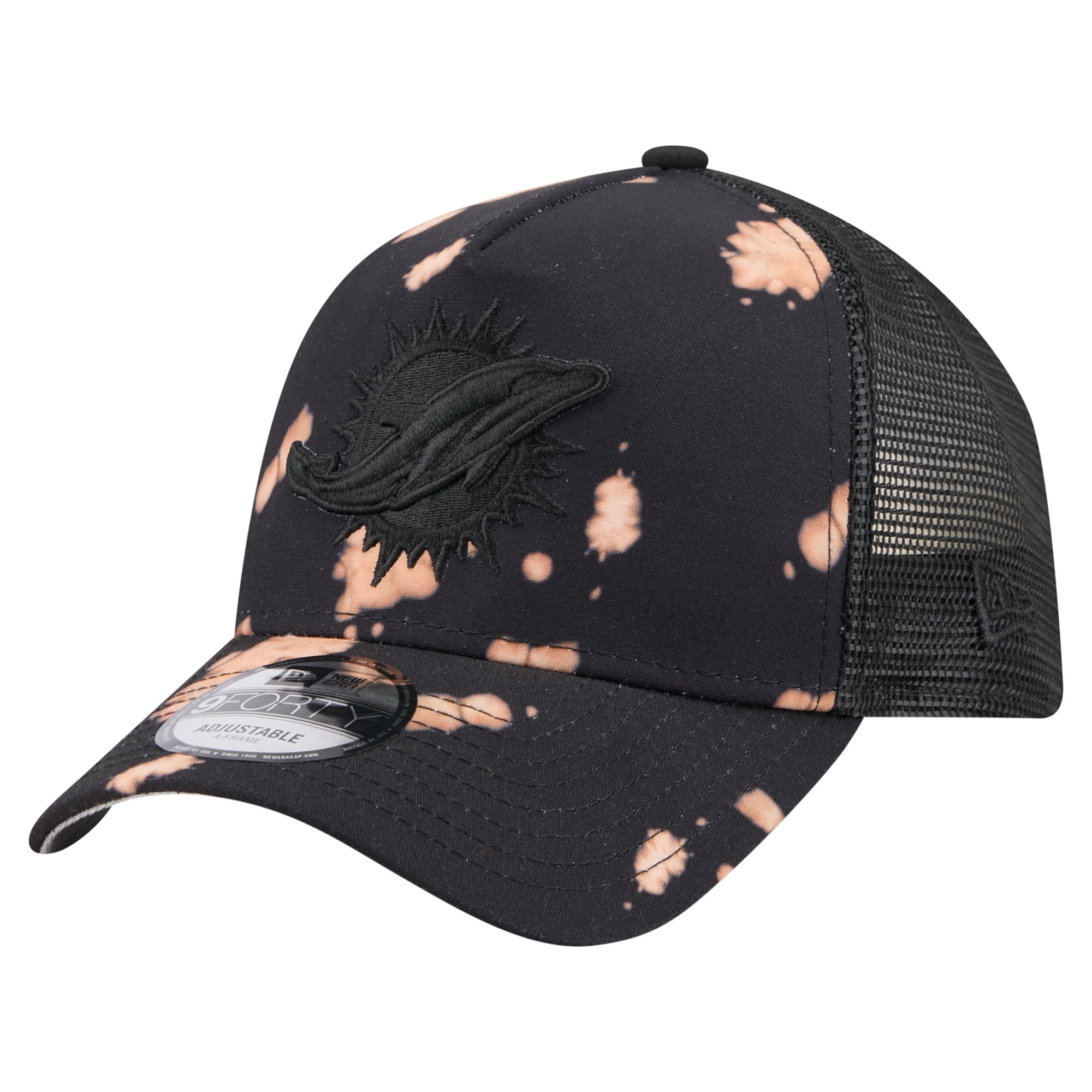 Men's New Era Black Miami Dolphins Bleached 9FORTY A-Frame Adjustable ...