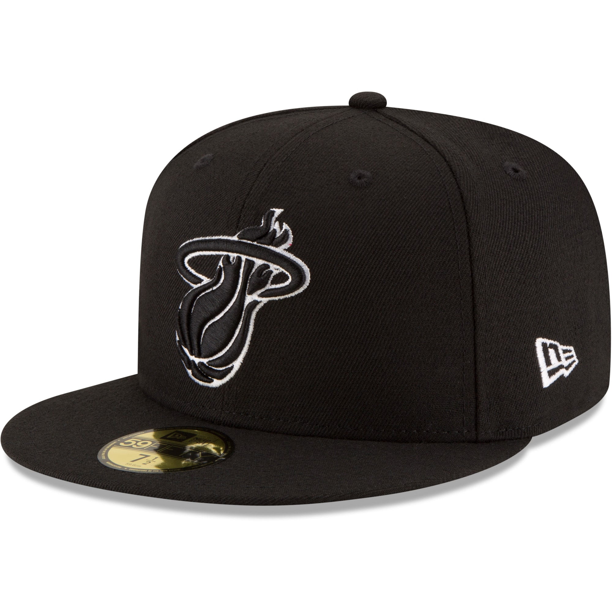 Men's New Era Black Miami Heat Black & White Logo 59FIFTY Fitted Hat ...