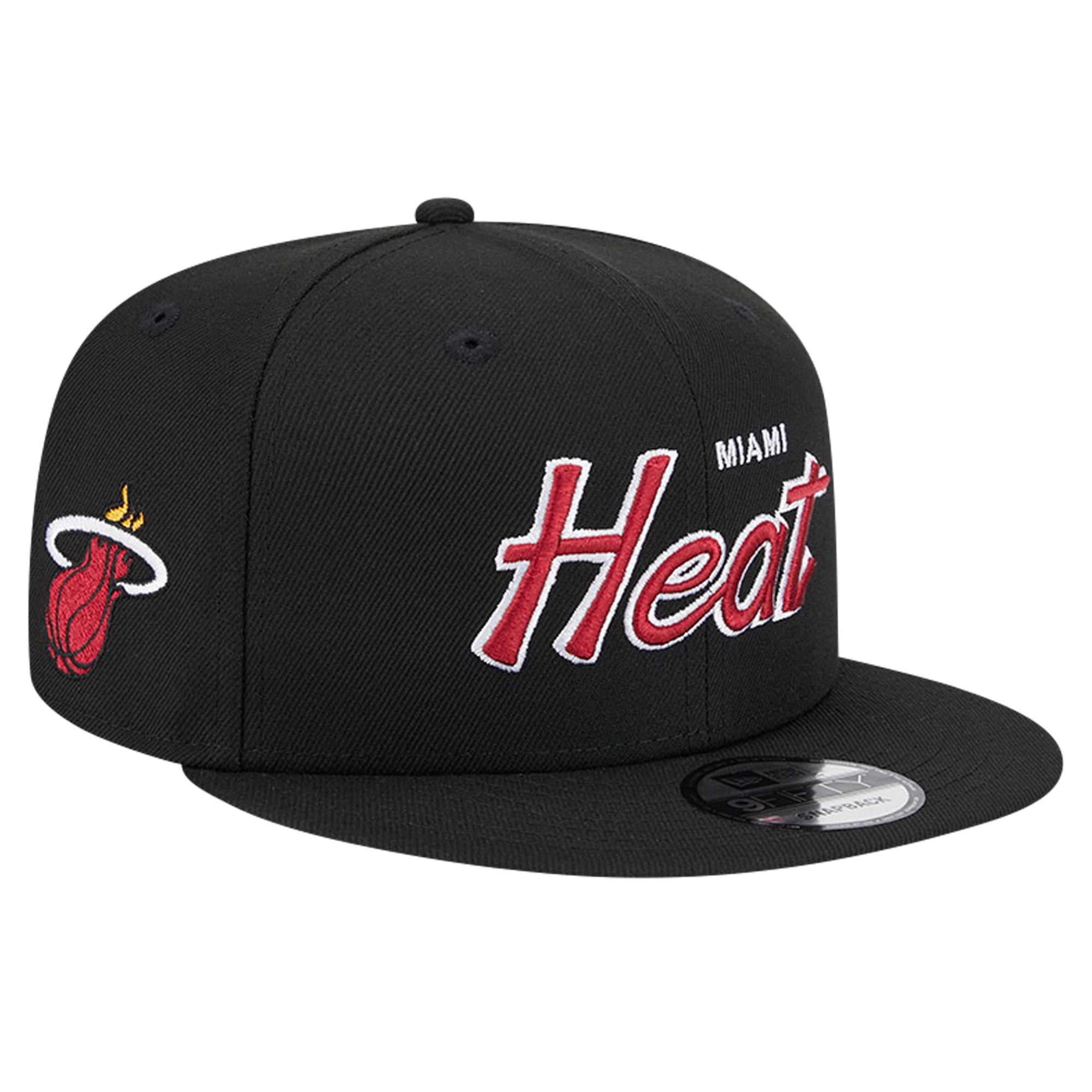 Men's New Era Black Miami Heat Script Side Patch 9FIFTY Snapback Hat ...